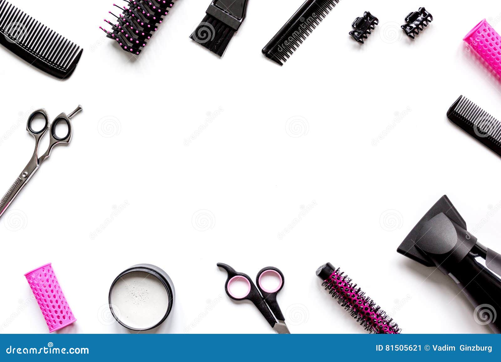 Tools for Hair Styling on White Background Top View Stock Image - Image ...