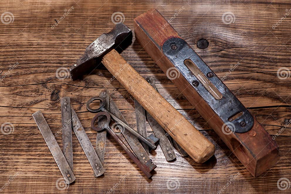 Tools Hammer, Ruler and Level Stock Image - Image of number, building ...