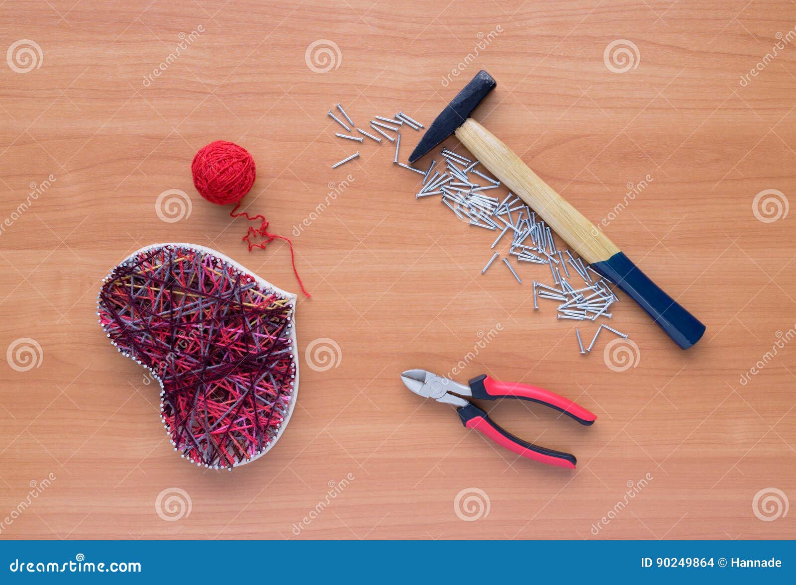 Tools for Handiwork in Stile String Art on Wooden Table Stock Photo ...