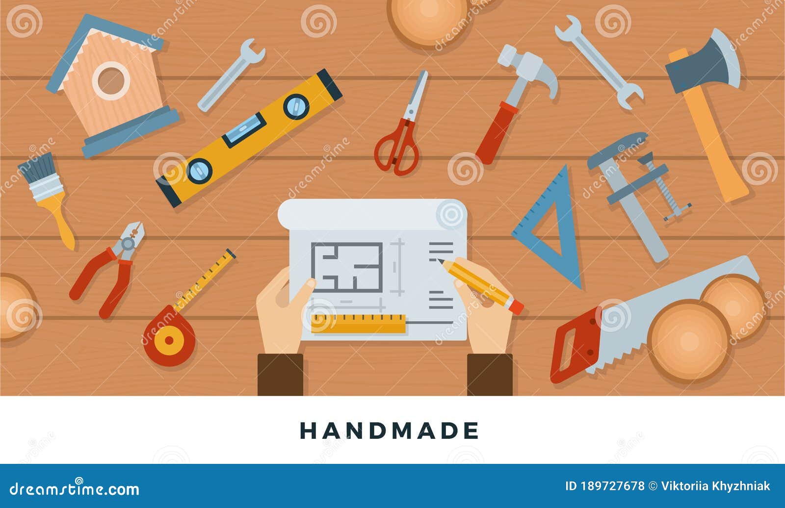 Tools for Handmade with Wood. Vector Flat Illustrations. Equipment for ...