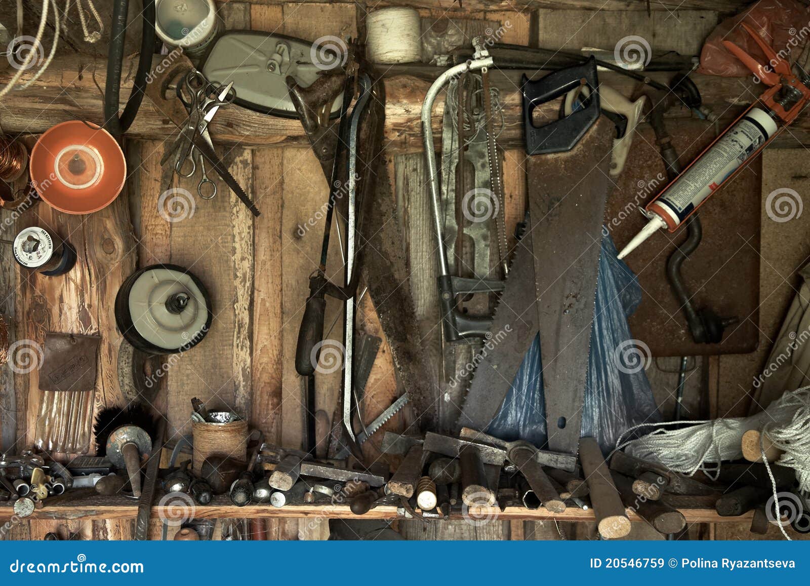 Tools Hanging on a Barn Wall Stock Image - Image of hand, carpenter ...