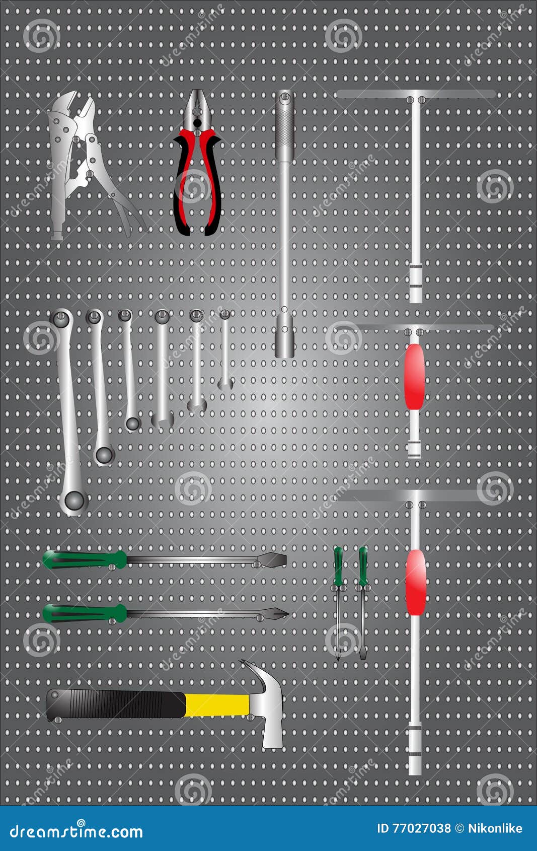 Tools Hanging on a Board Wall. Stock Vector - Illustration of metal ...