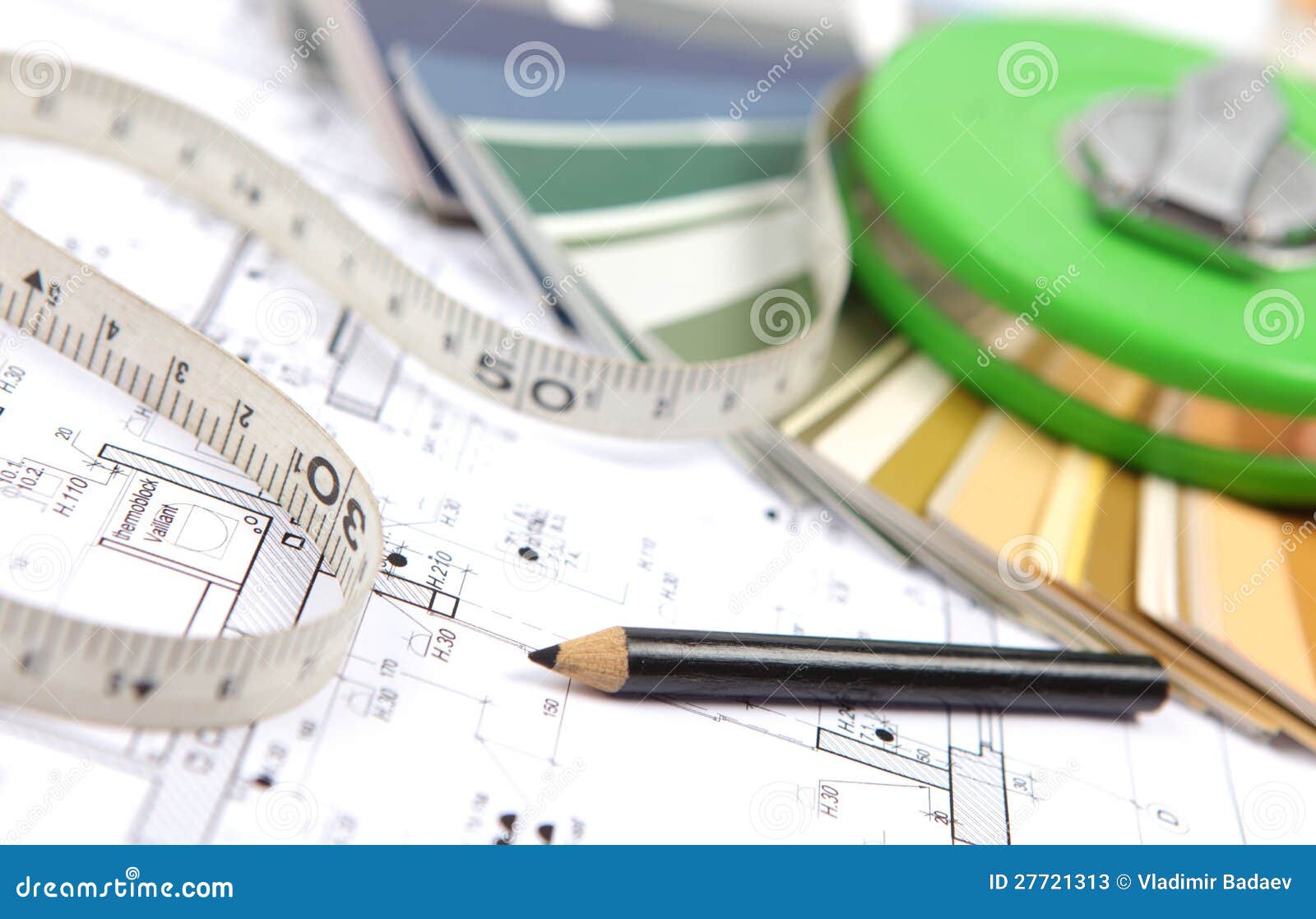 Tools for Home Renovation on Architectural Drawing Stock Image - Image ...