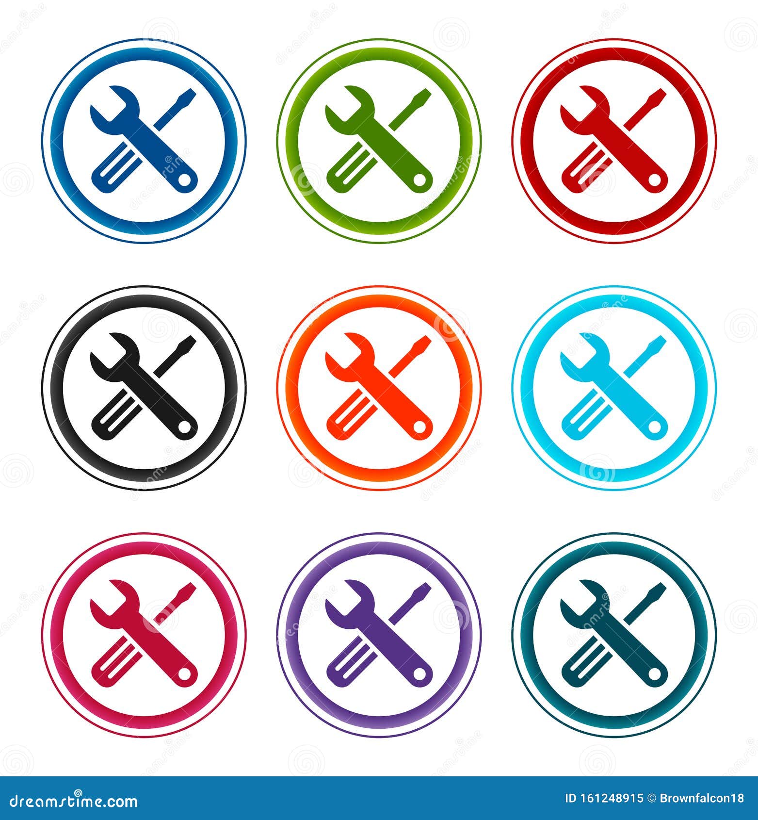 Tools Icon Flat Round Buttons Set Illustration Design Stock Vector ...