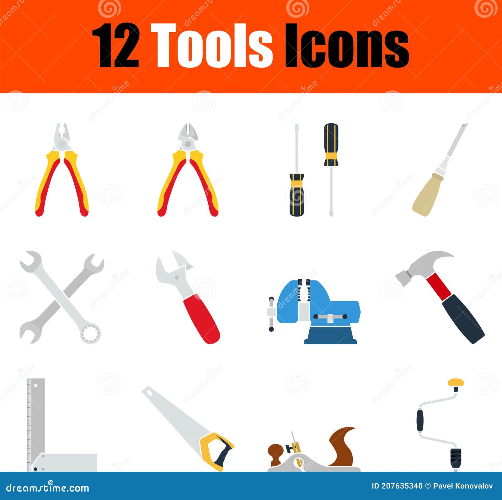 Tools Icon Set stock vector. Illustration of collection - 207635340