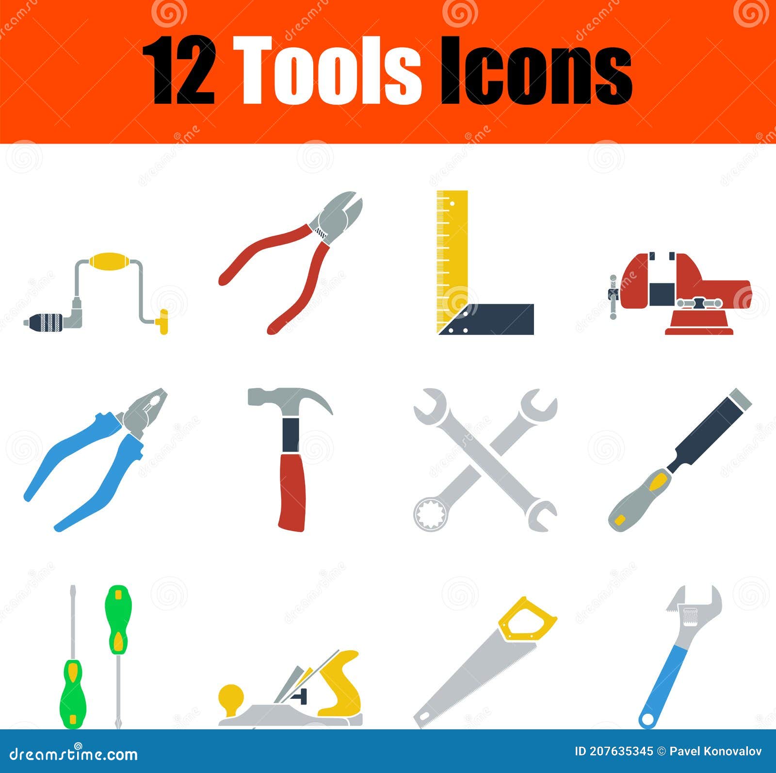 Tools Icon Set stock vector. Illustration of equipment - 207635345