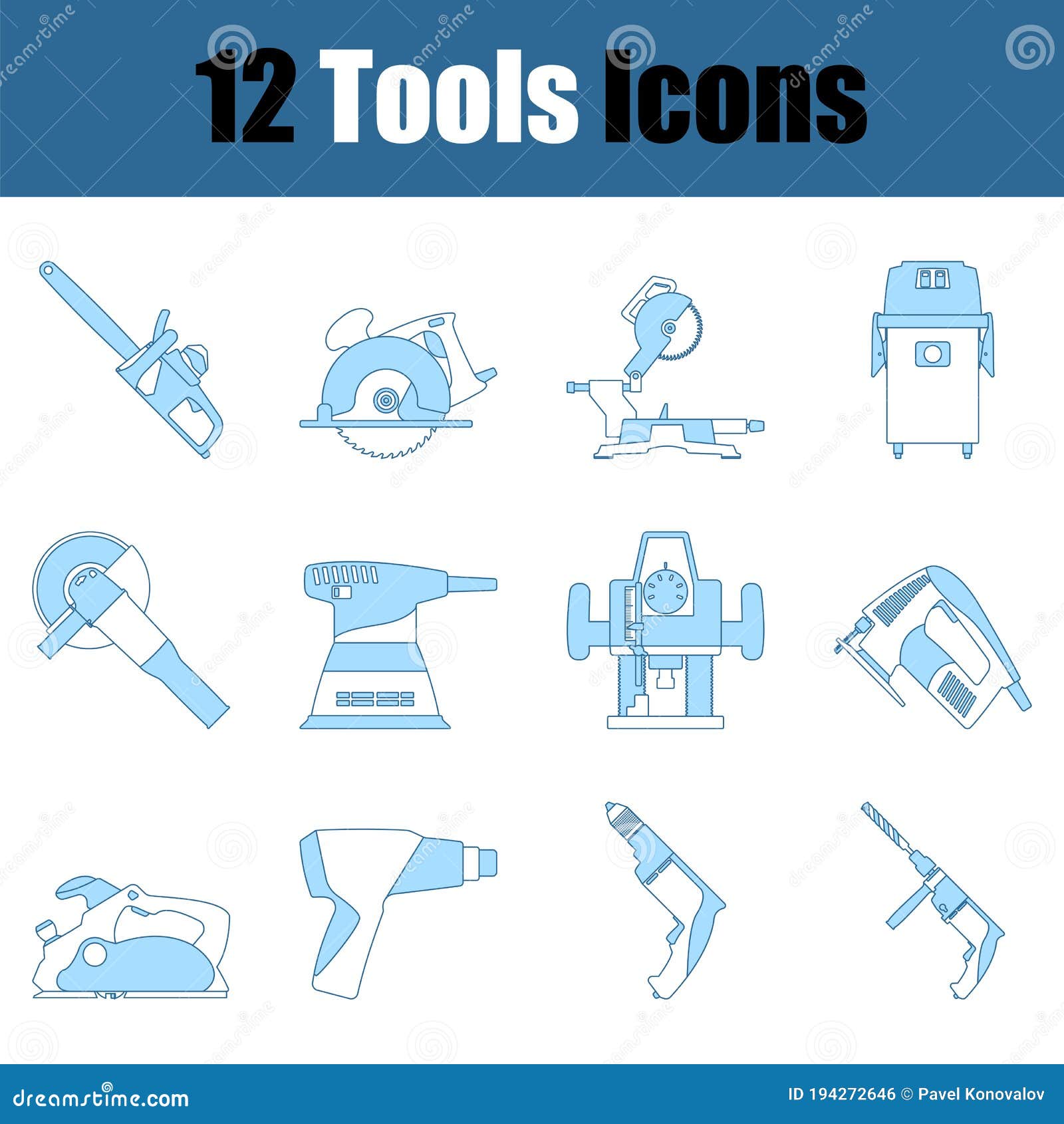 Tools Icon Set stock vector. Illustration of wood, machine - 194272646