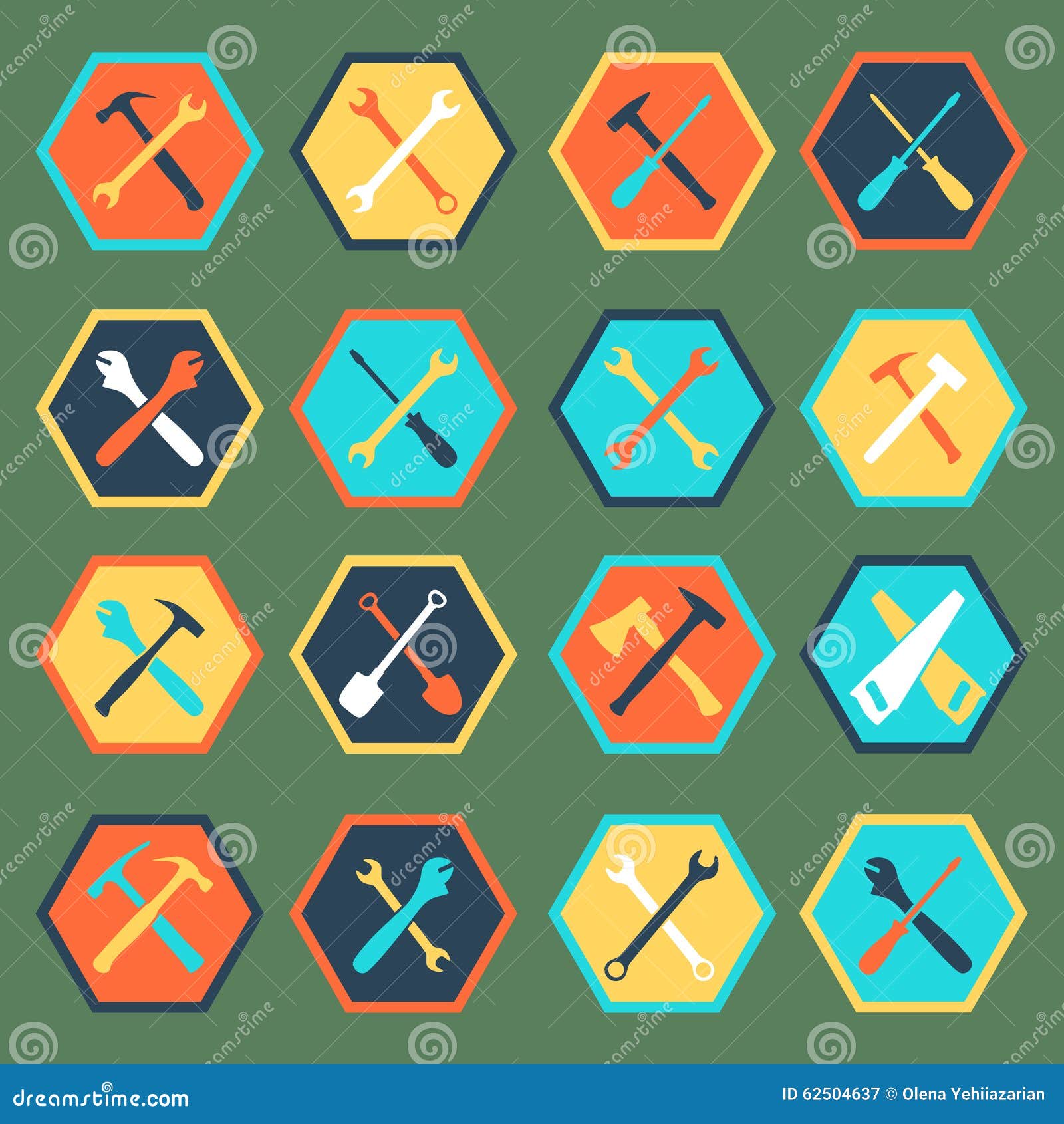 Tools Icon Silhouette Set with Flat Shadow Stock Vector - Illustration ...