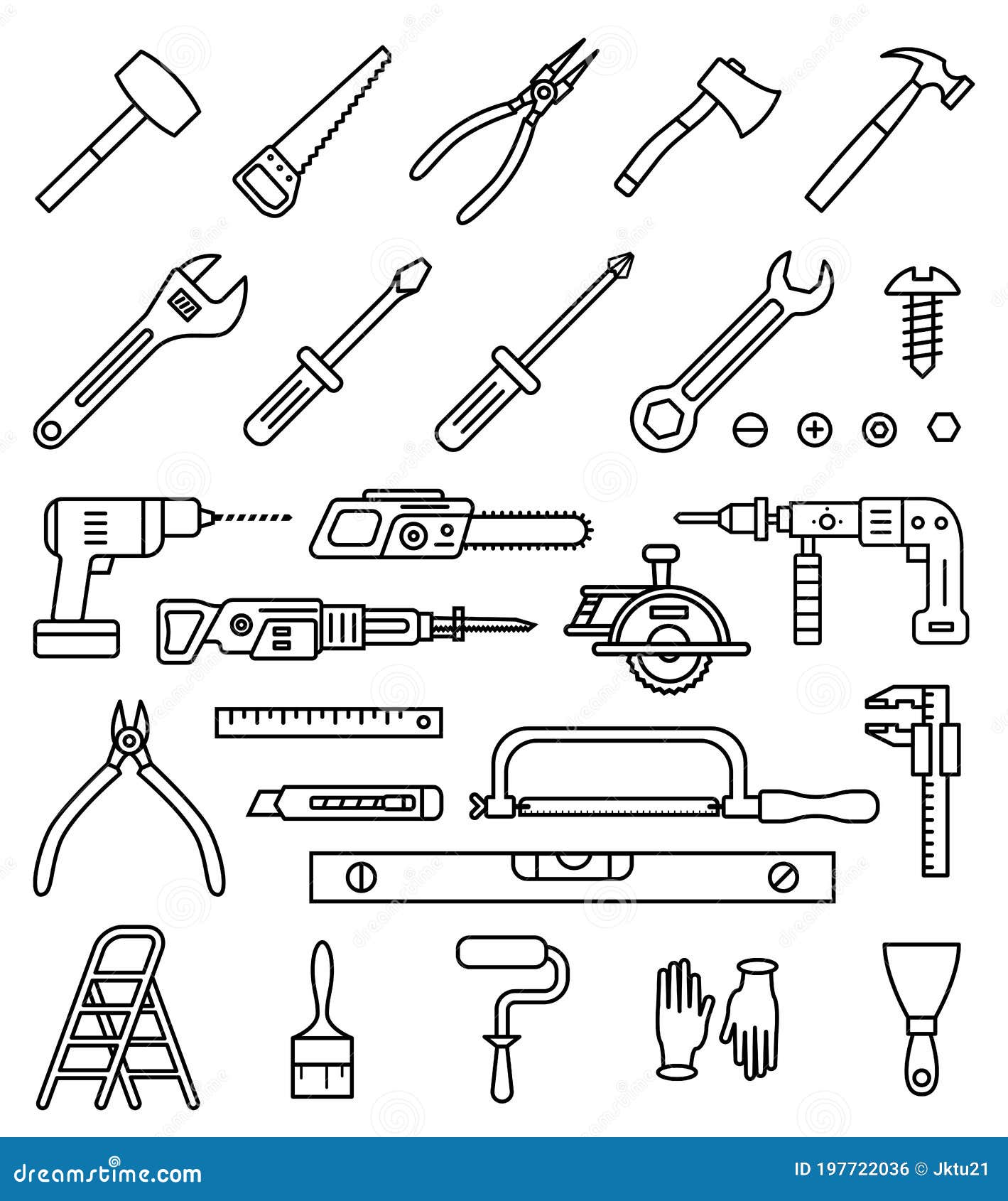 Household Tools Vector Isolated Outline Icons Set Stock Vector ...