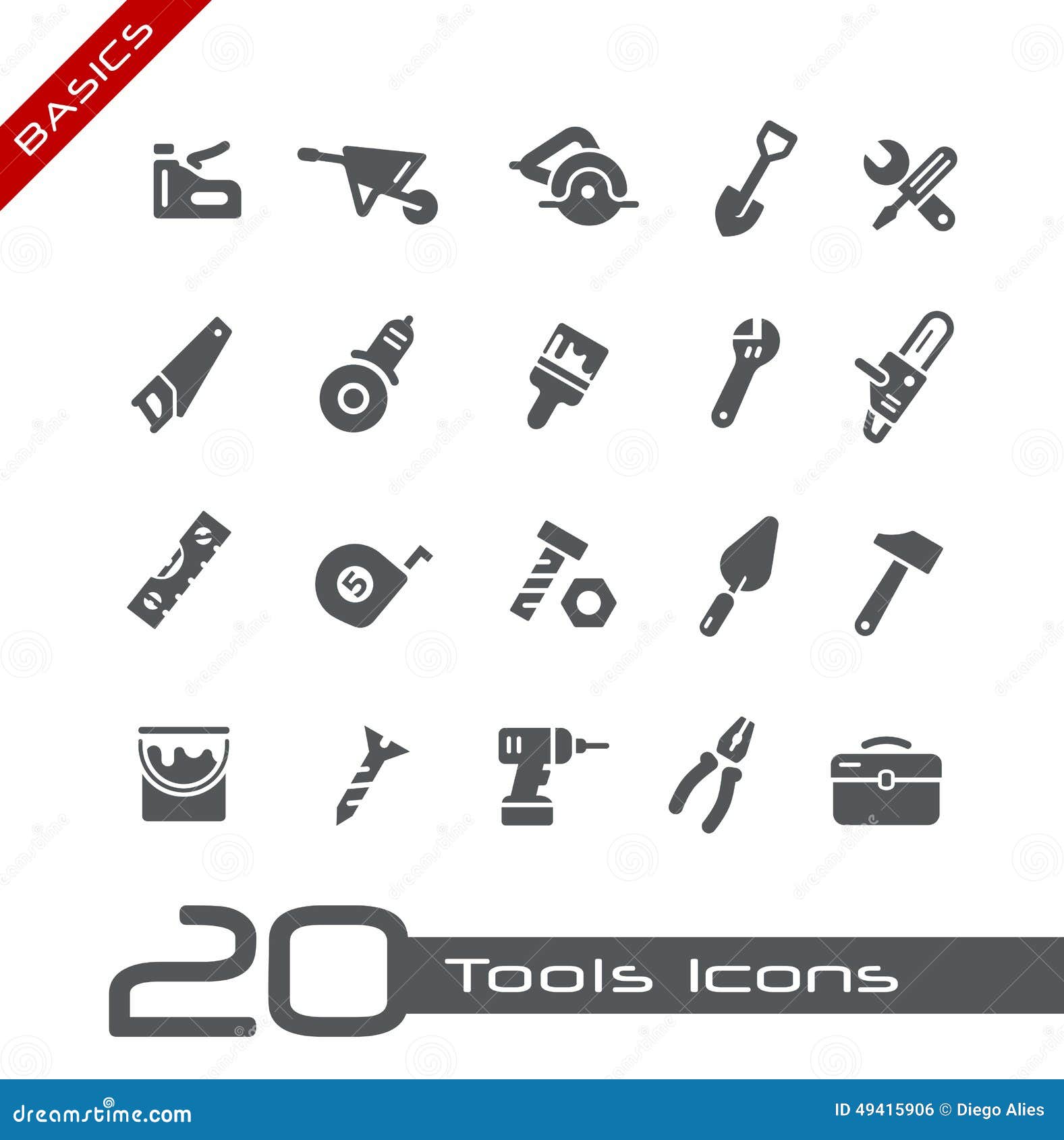 Tools Icons -- Basics stock vector. Illustration of internet - 49415906