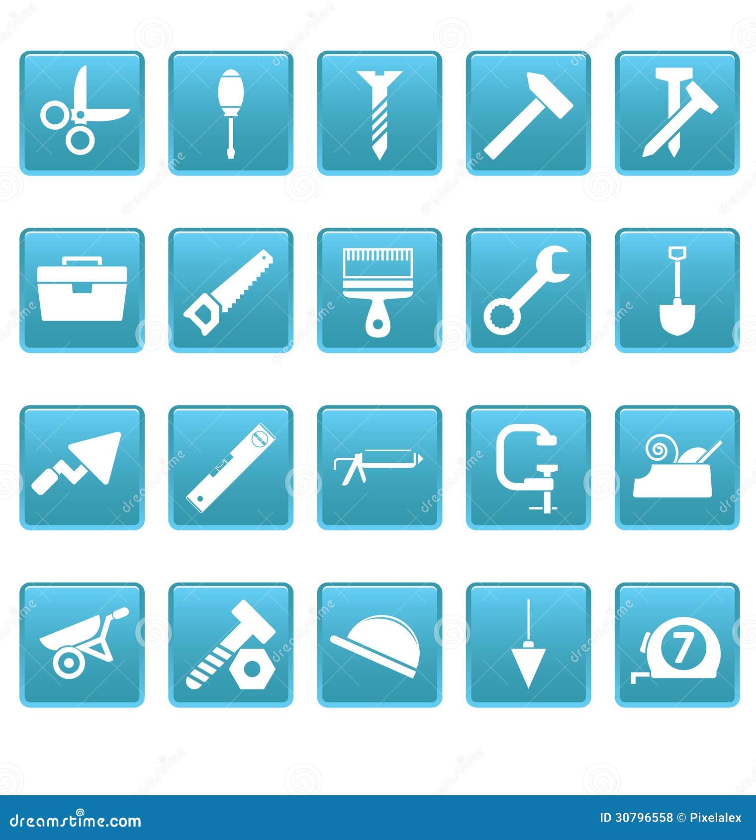 Tools Icons on Blue Squares Stock Vector - Illustration of scissors ...