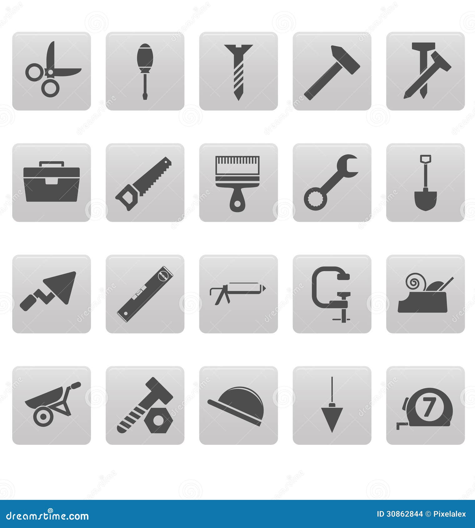Tools Icons on Gray Squares Stock Vector - Illustration of bolt ...