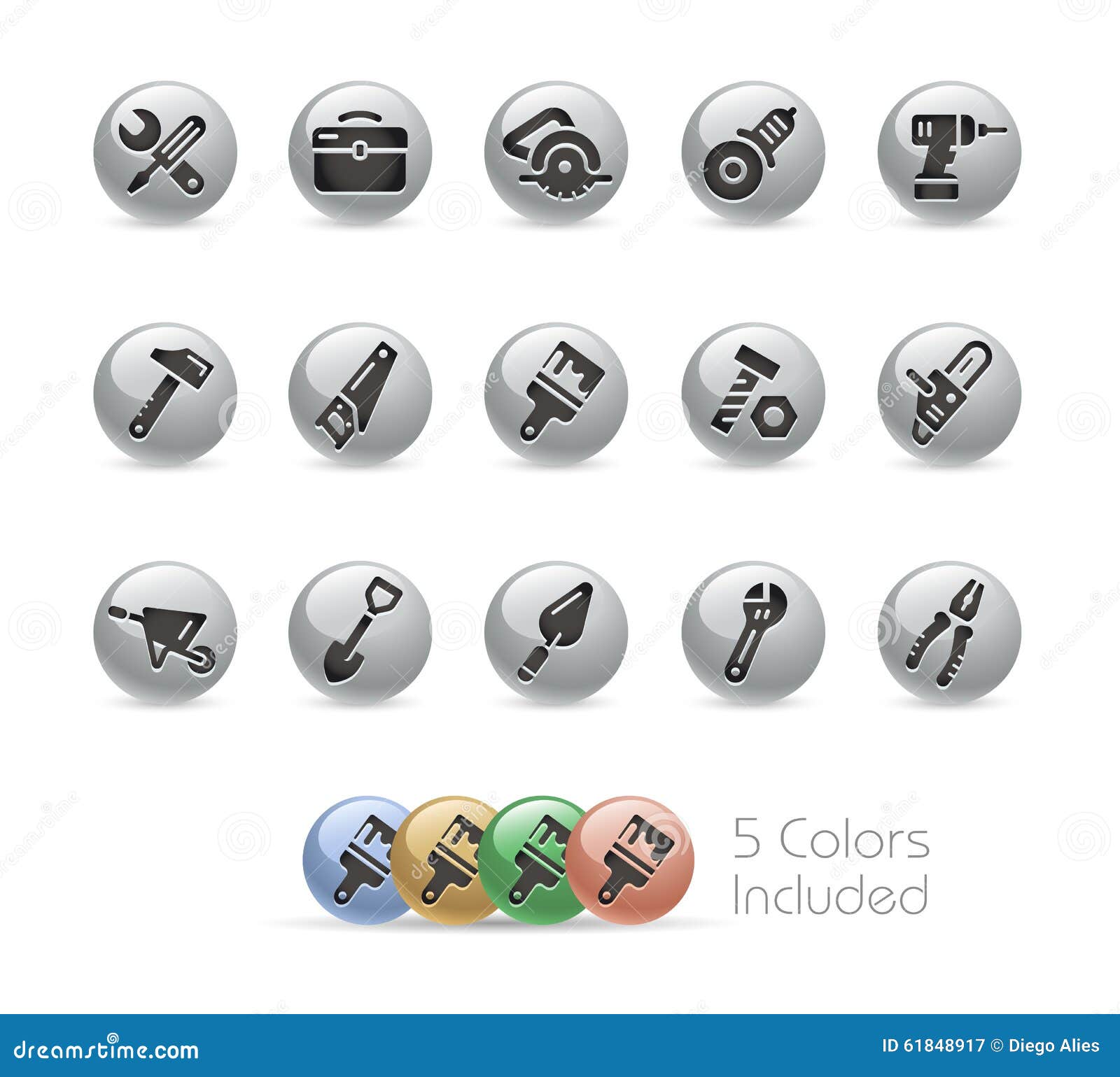 Tools Icons -- Metal Round Series Stock Vector - Illustration of hammer ...