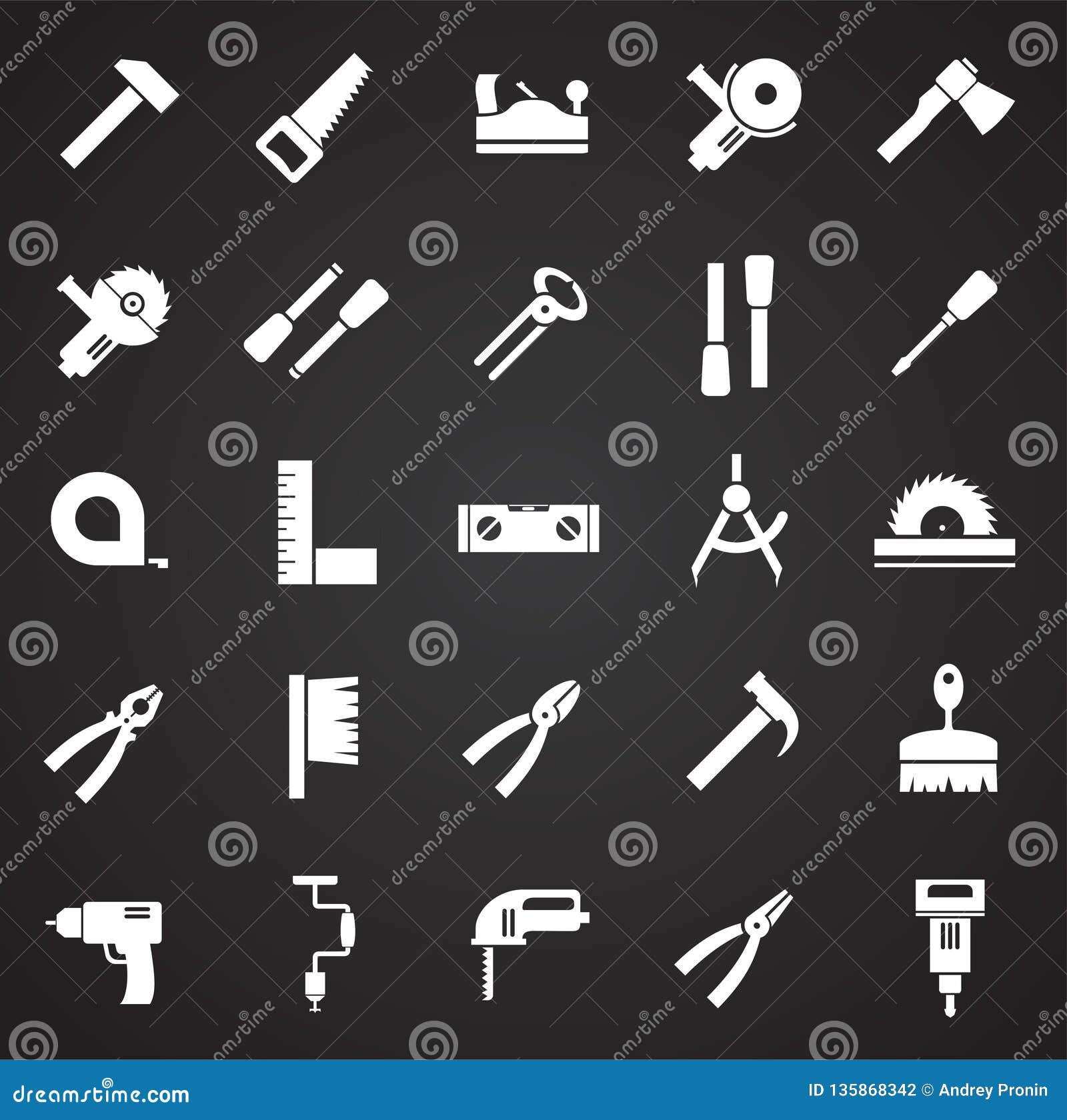 Tools Icons Set on Black Background for Graphic and Web Design, Modern ...
