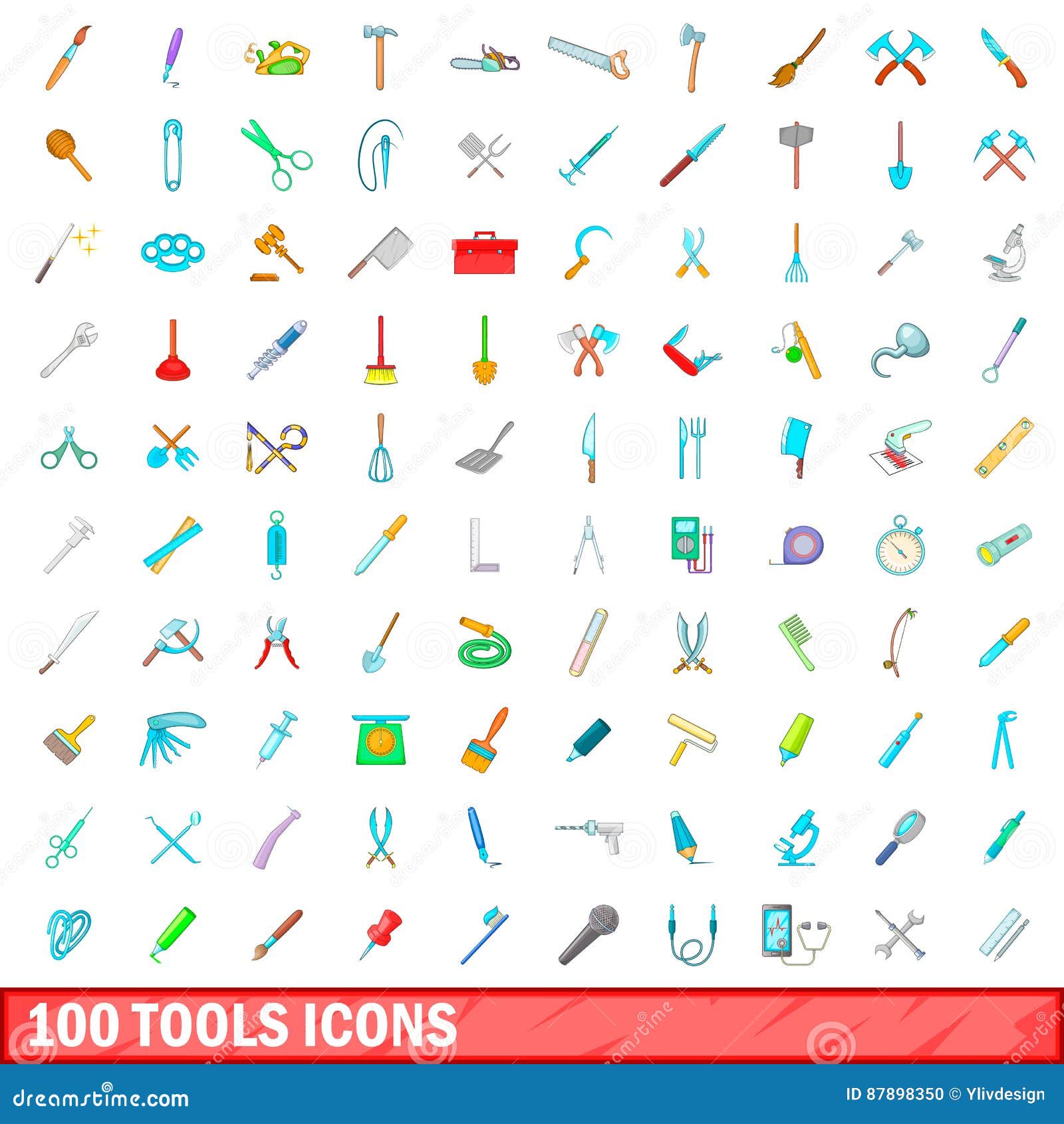 100 Tools Icons Set, Cartoon Style Stock Vector - Illustration of ...
