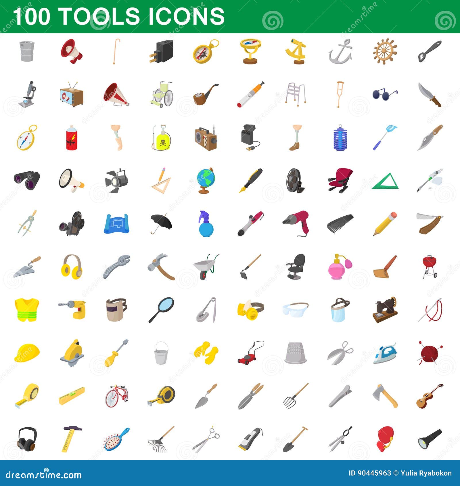 100 Tools Icons Set, Cartoon Style Stock Vector - Illustration of icon ...