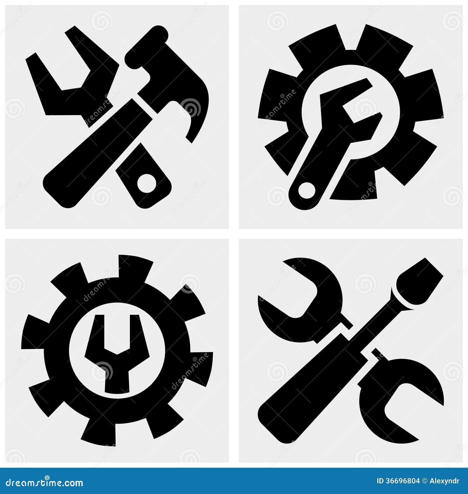 Tools icons set on gray stock illustration. Illustration of mechanical ...