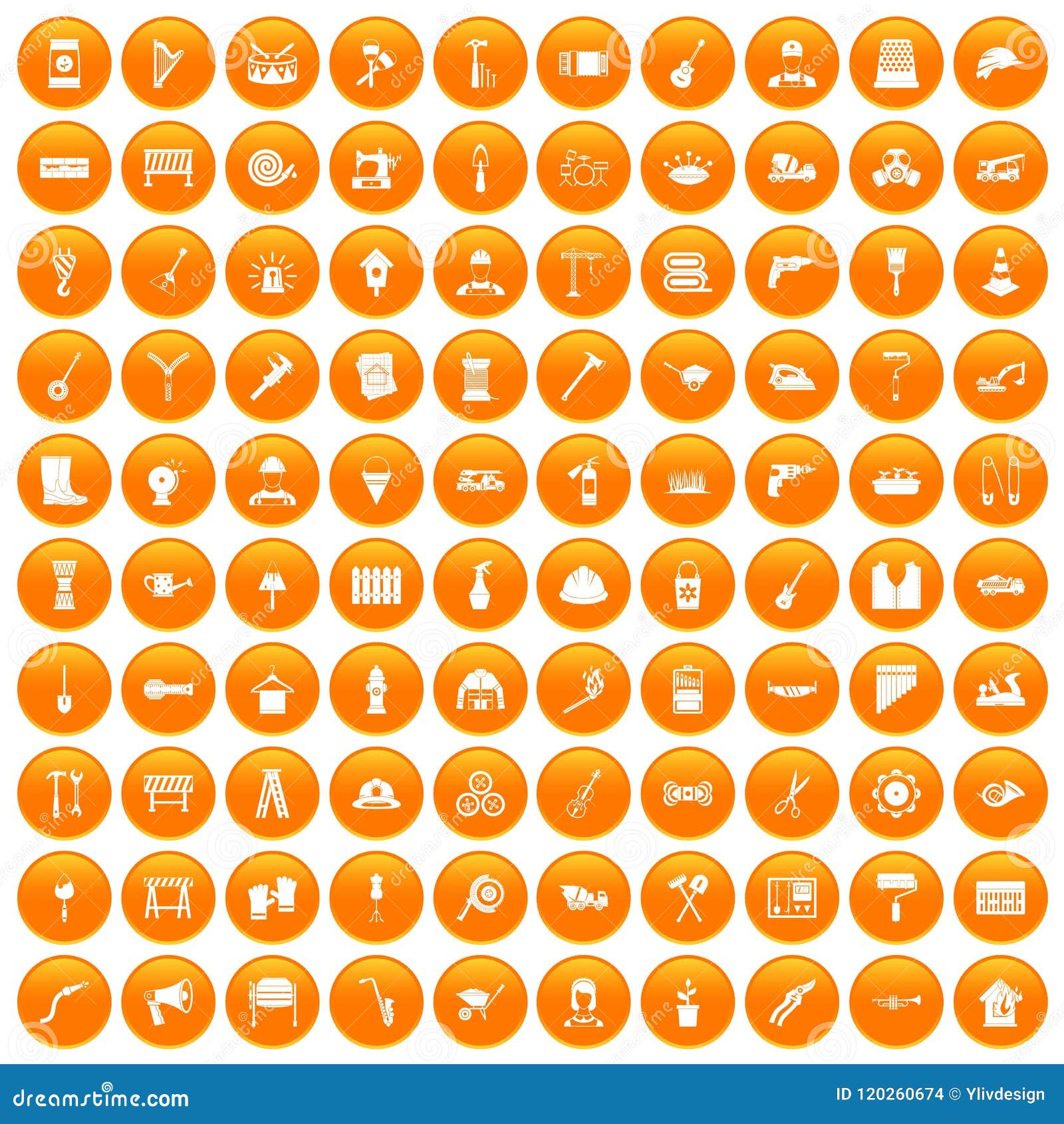 100 tools icons set orange stock vector. Illustration of collection ...