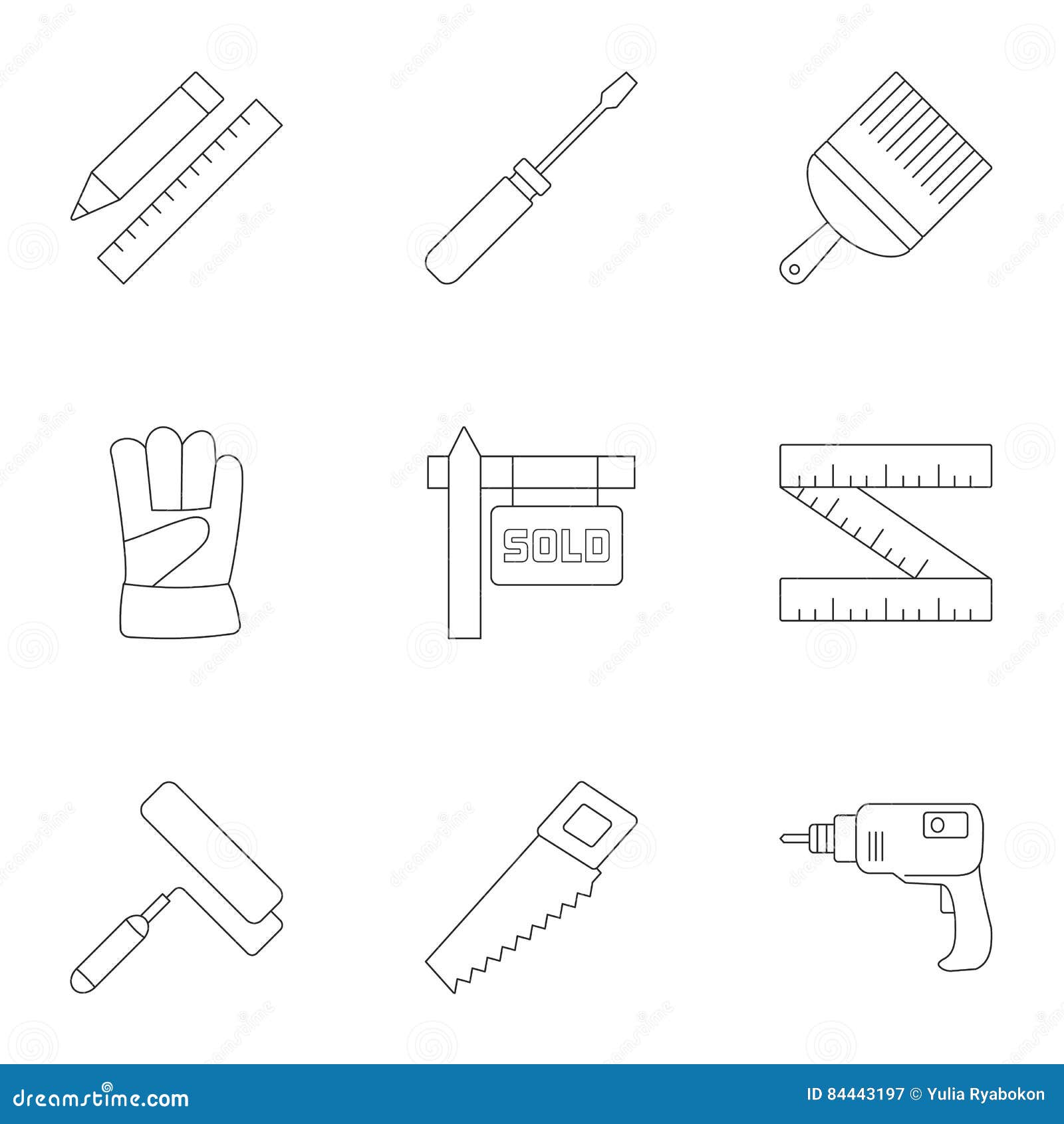 Tools Icons Set, Outline Style Stock Vector - Illustration of repair ...