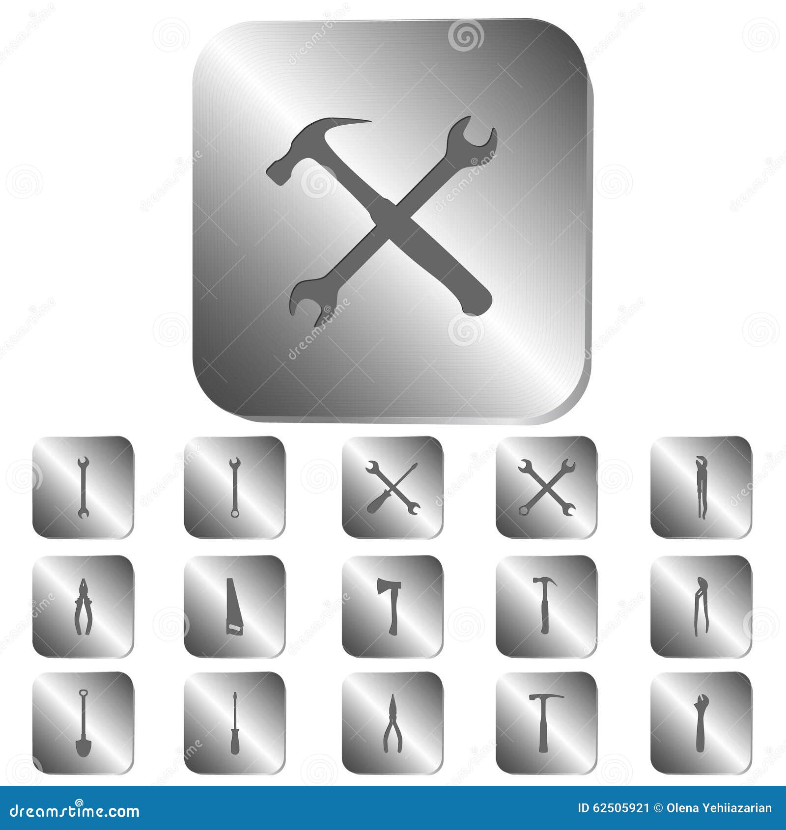 Tools Icons on a Steel Button Stock Vector - Illustration of ...