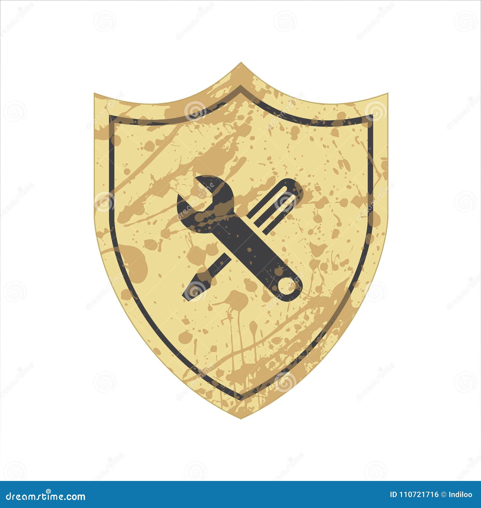 Grunge shield with tools stock illustration. Illustration of shapes ...