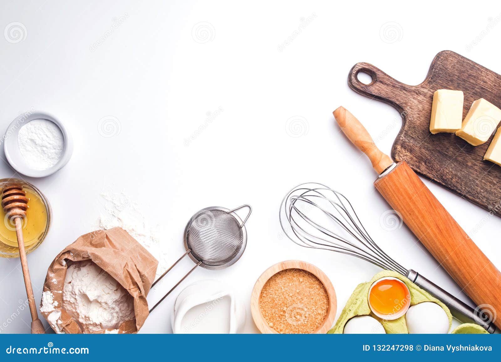 Baking Ingredients on the White Background, Top View Stock Photo ...