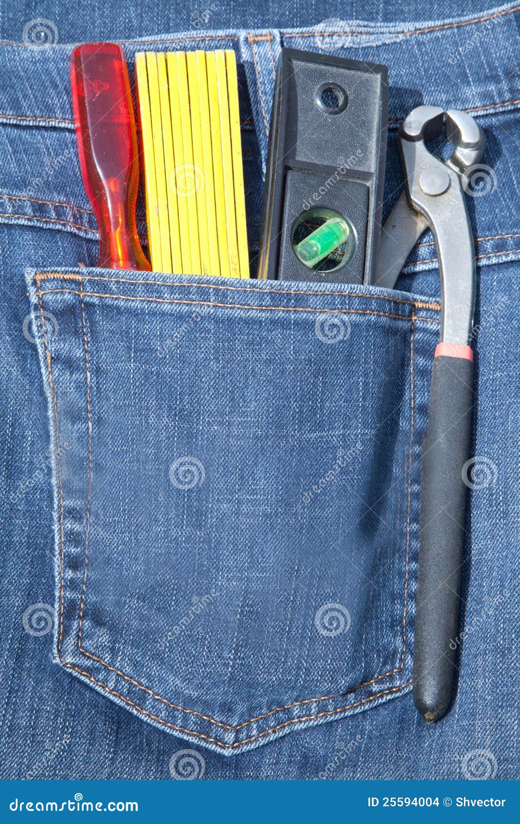 Tools in jeans pocket stock photo. Image of construct - 25594004