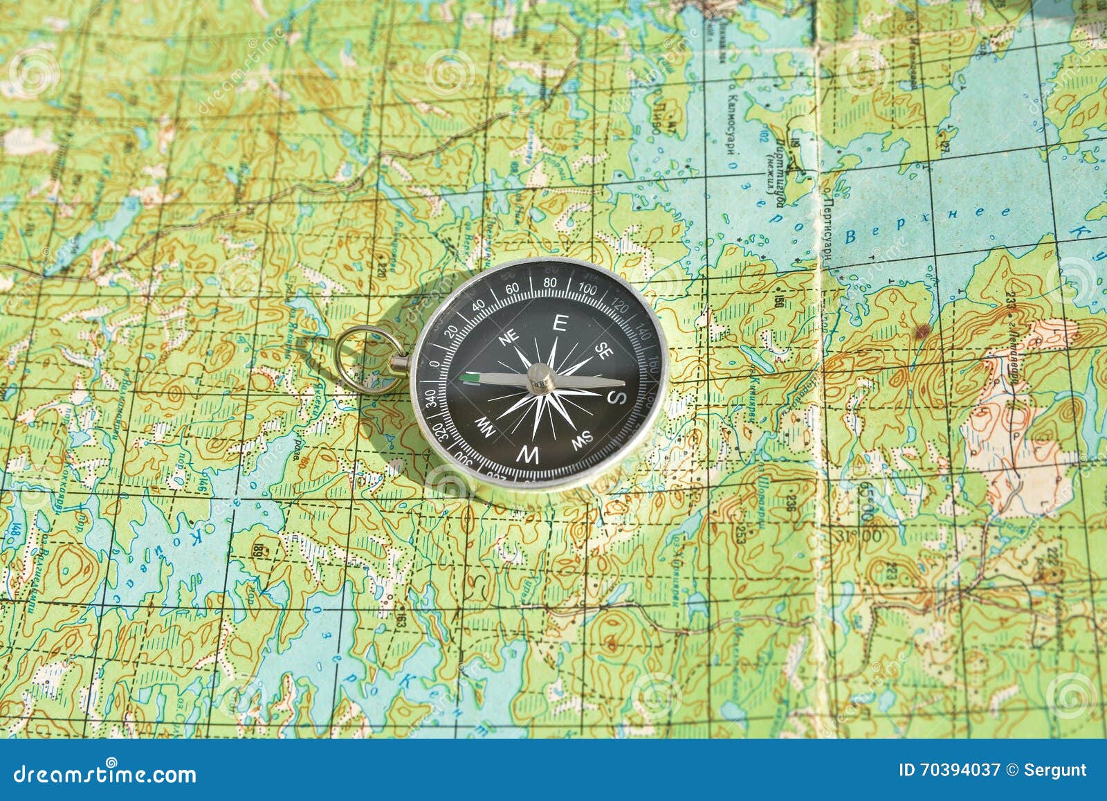 Tools for the Journey - Map and Compass. Stock Image - Image of ...