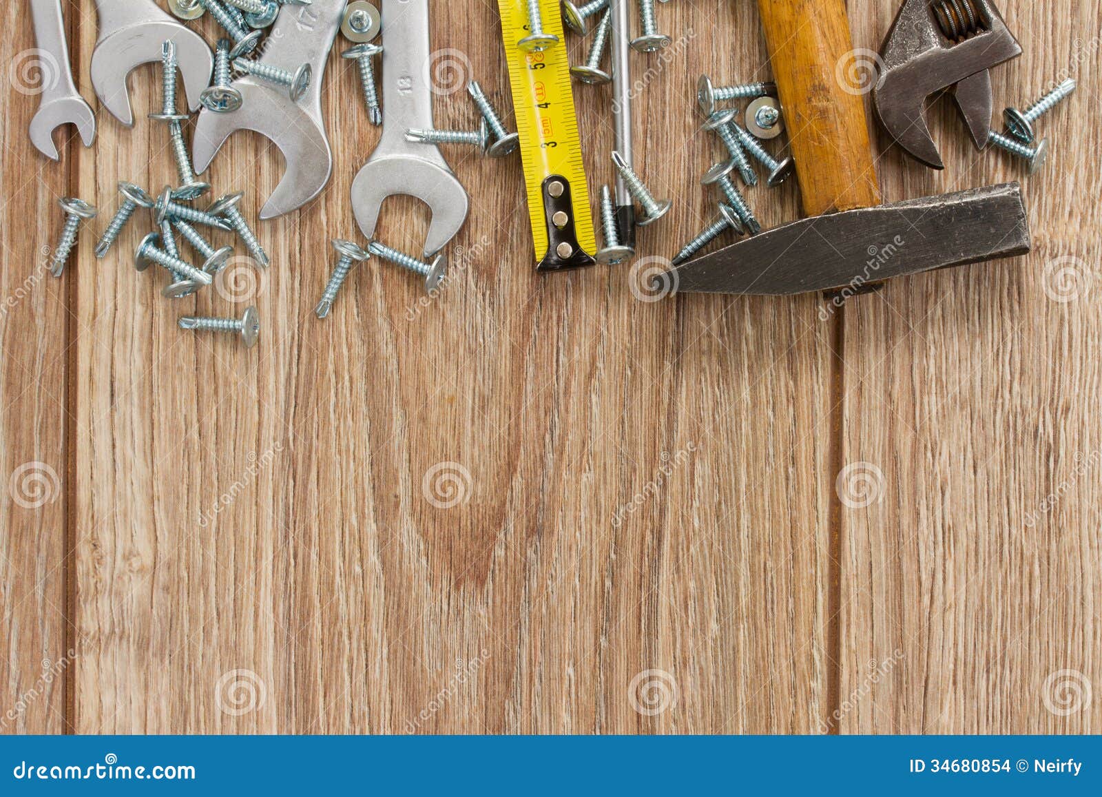 Tools Kit Border on Wooden Planks Stock Photo - Image of home ...