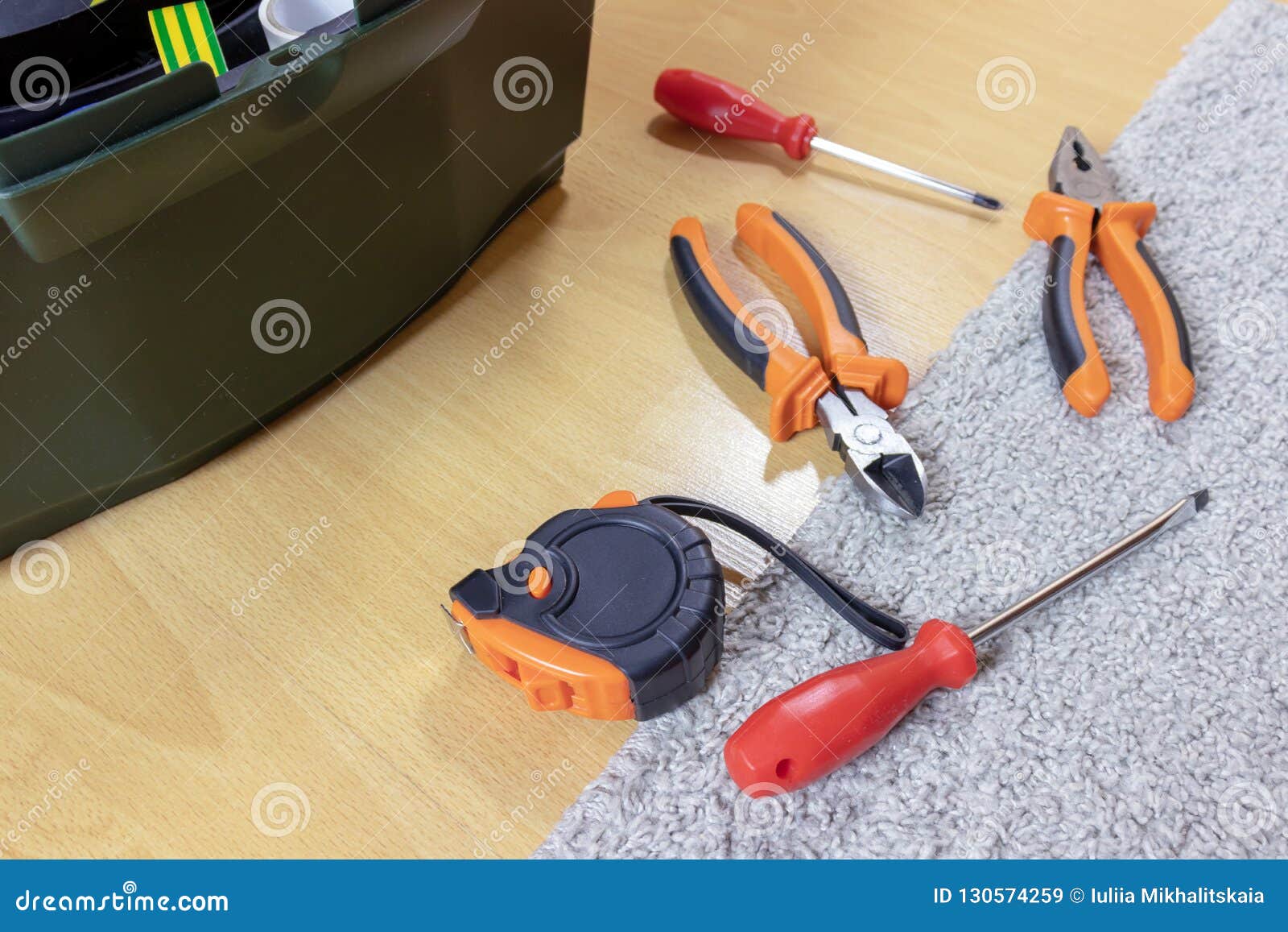 Tools Laid Out on a Room Floor. Construction and Repair Concept Stock ...