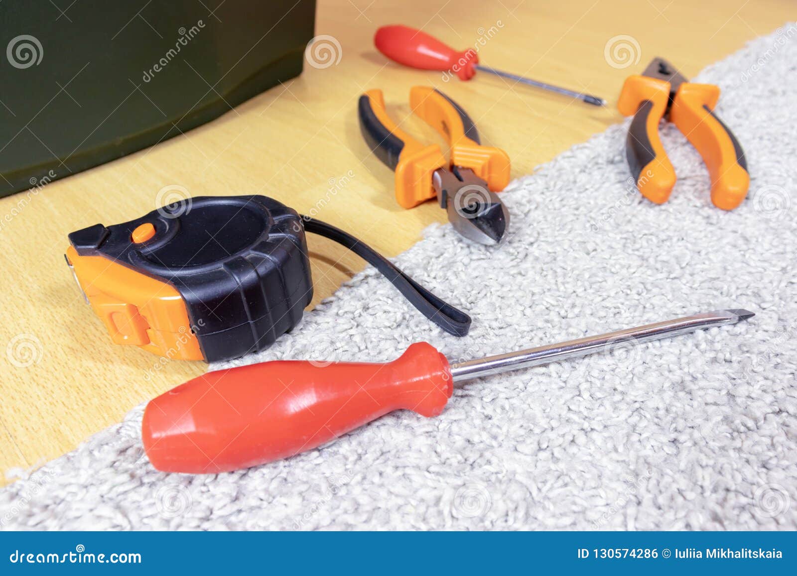 Tools Laid Out on a Room Floor. Construction and Repair Concept Stock ...