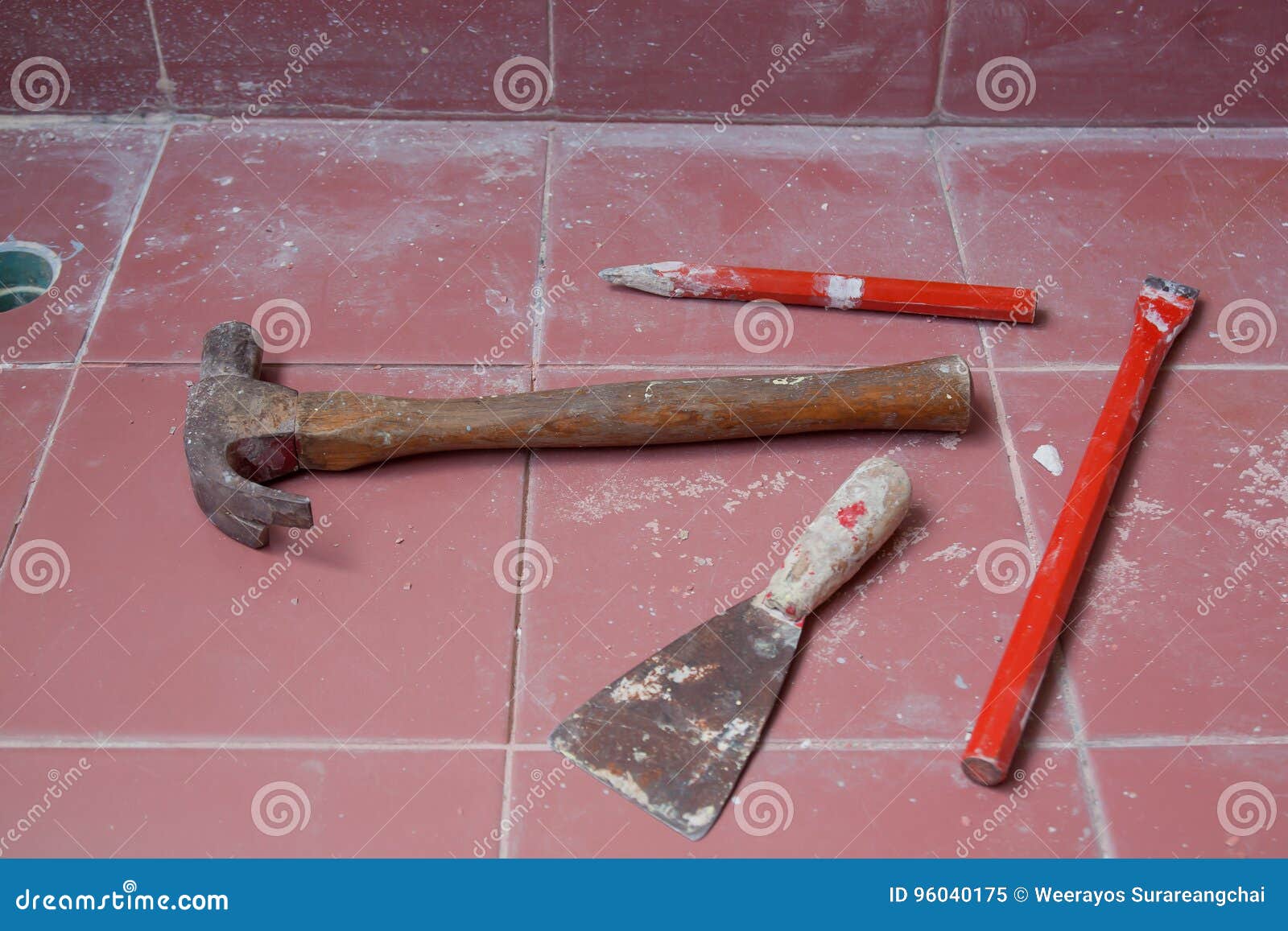 Tools Lay on the Floor Tiles. Stock Image - Image of ground, dust: 96040175