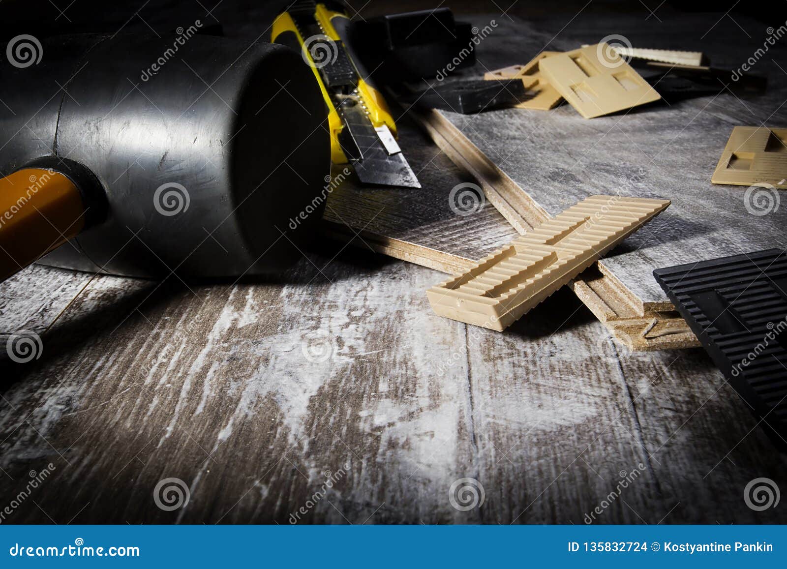 Tools for laying laminate stock photo. Image of builder - 135832724