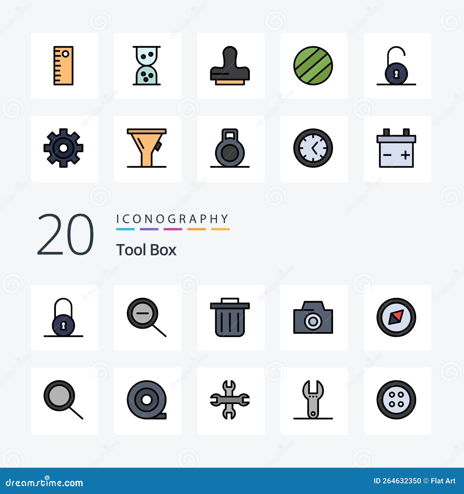 20 Tools Line Filled Color Icon Pack Like Control Tool Compass Options ...