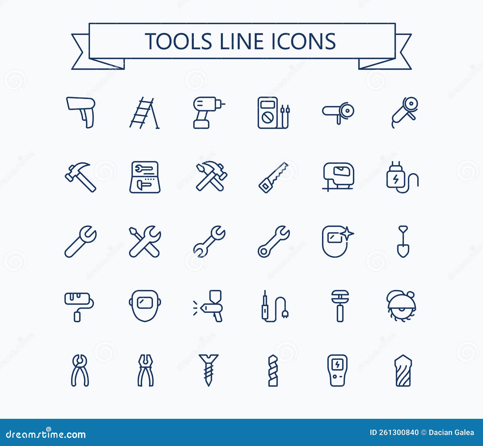 Tools Line Vector Icons. Working Tools Icon Set. Editable Stroke. 24x24 ...