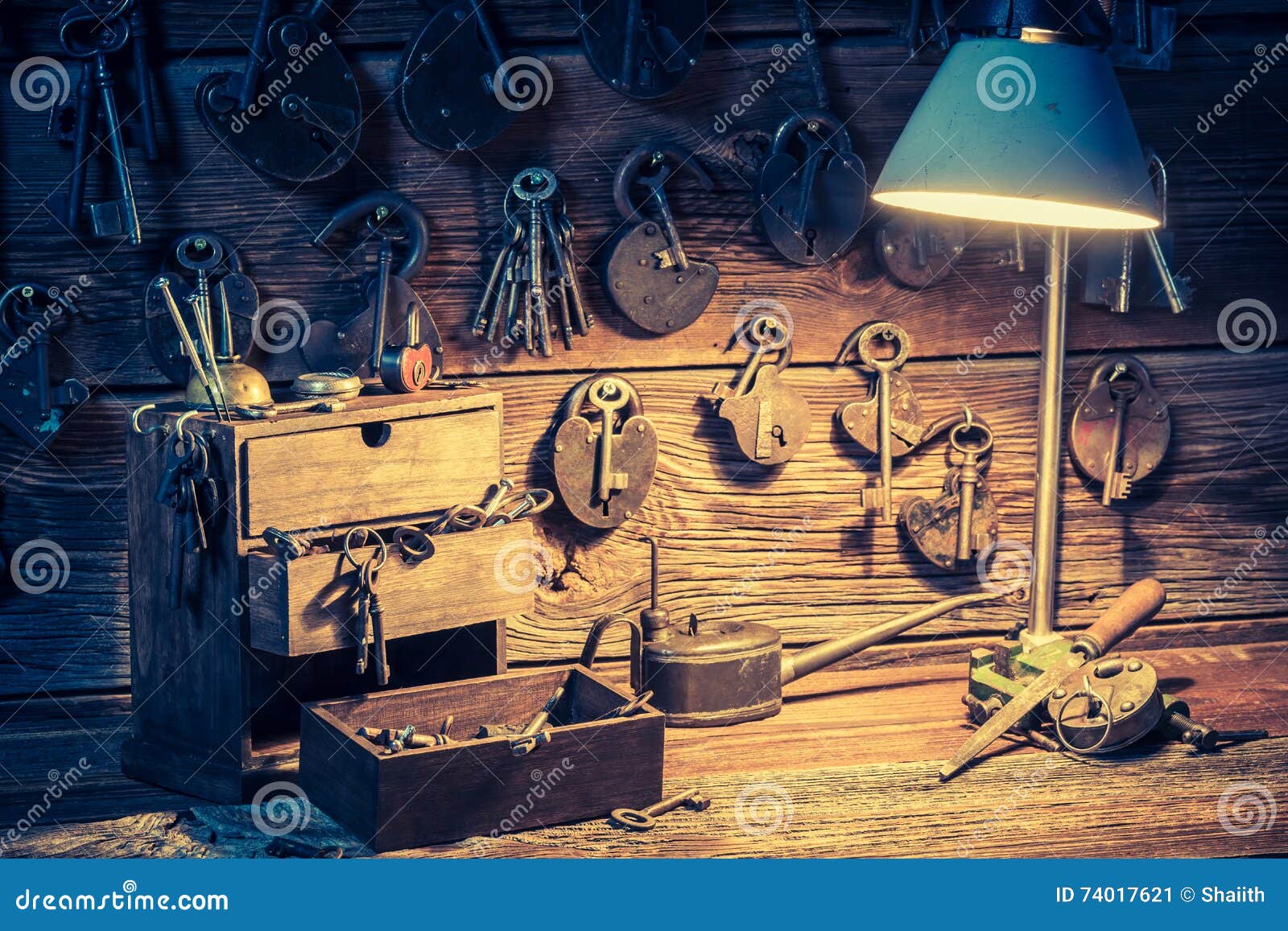 Tools, Locks and Keys in Small Locksmiths Workshop Stock Image - Image ...