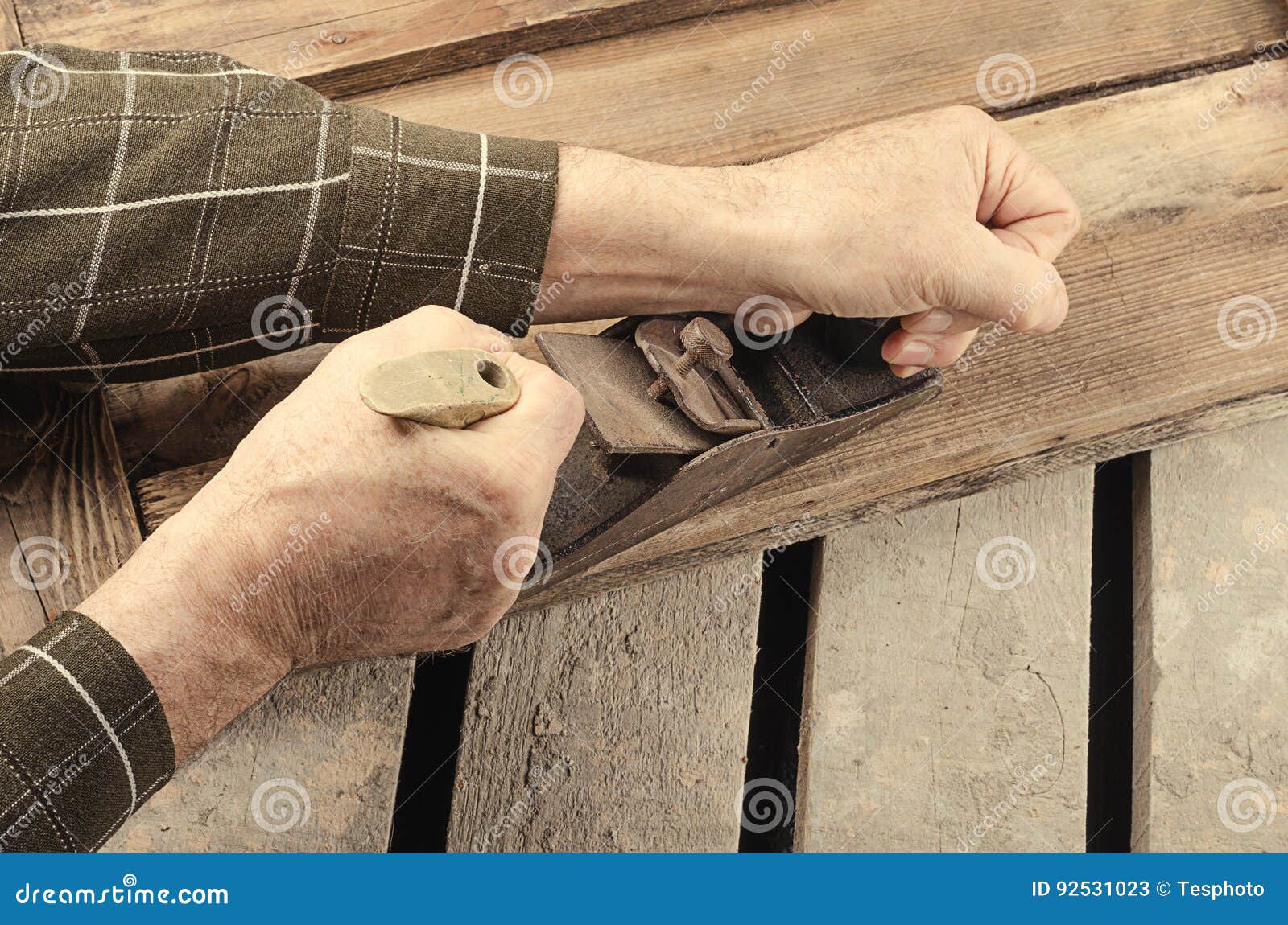 Tools. Man Work Using Planer . Ready for Work. Stock Image - Image of ...