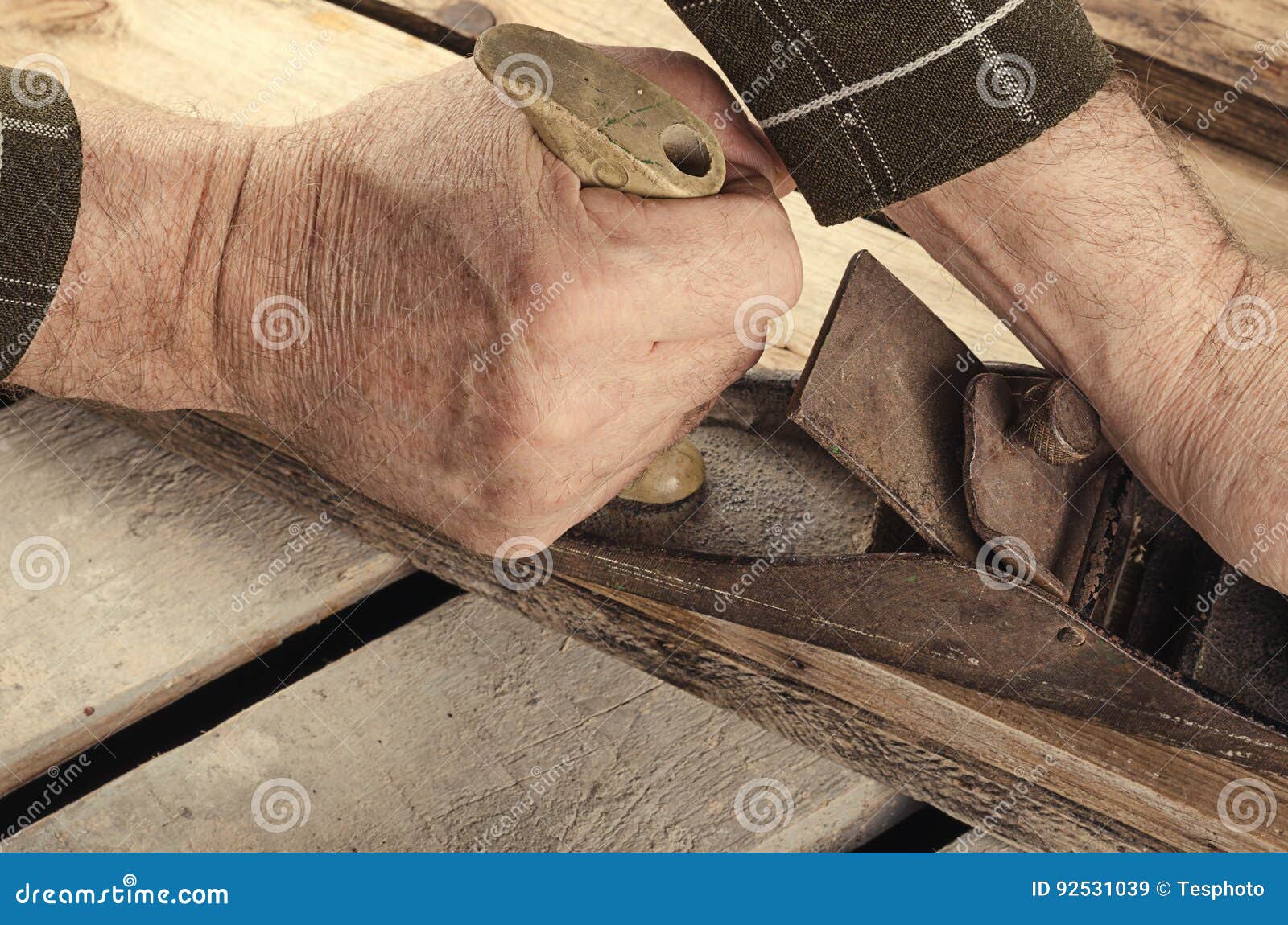 Tools. Man Work Using Planer . Ready for Work. Stock Image - Image of ...