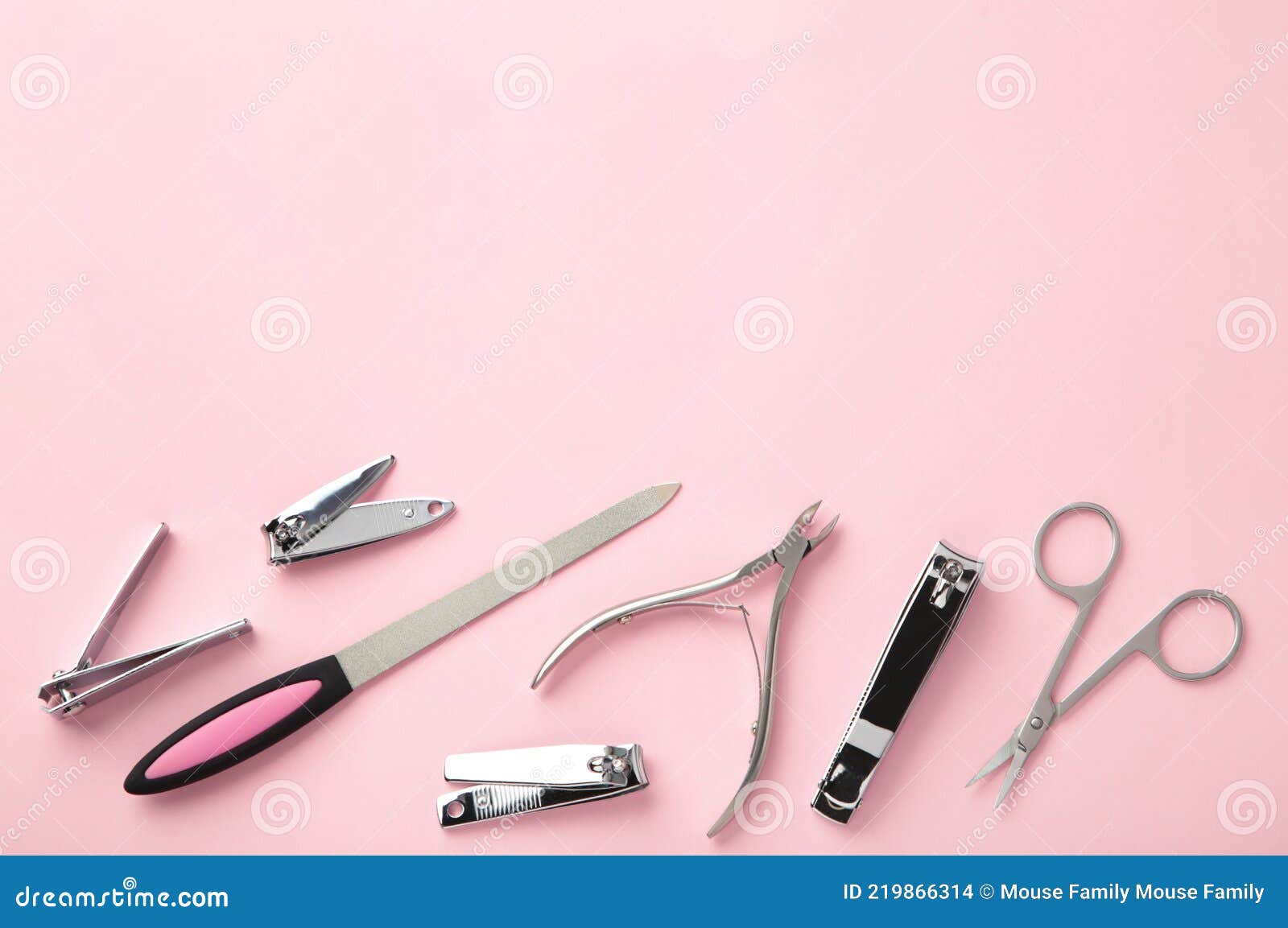 Tools of a Manicure Set on Pink Background with Copy Space Stock Photo ...
