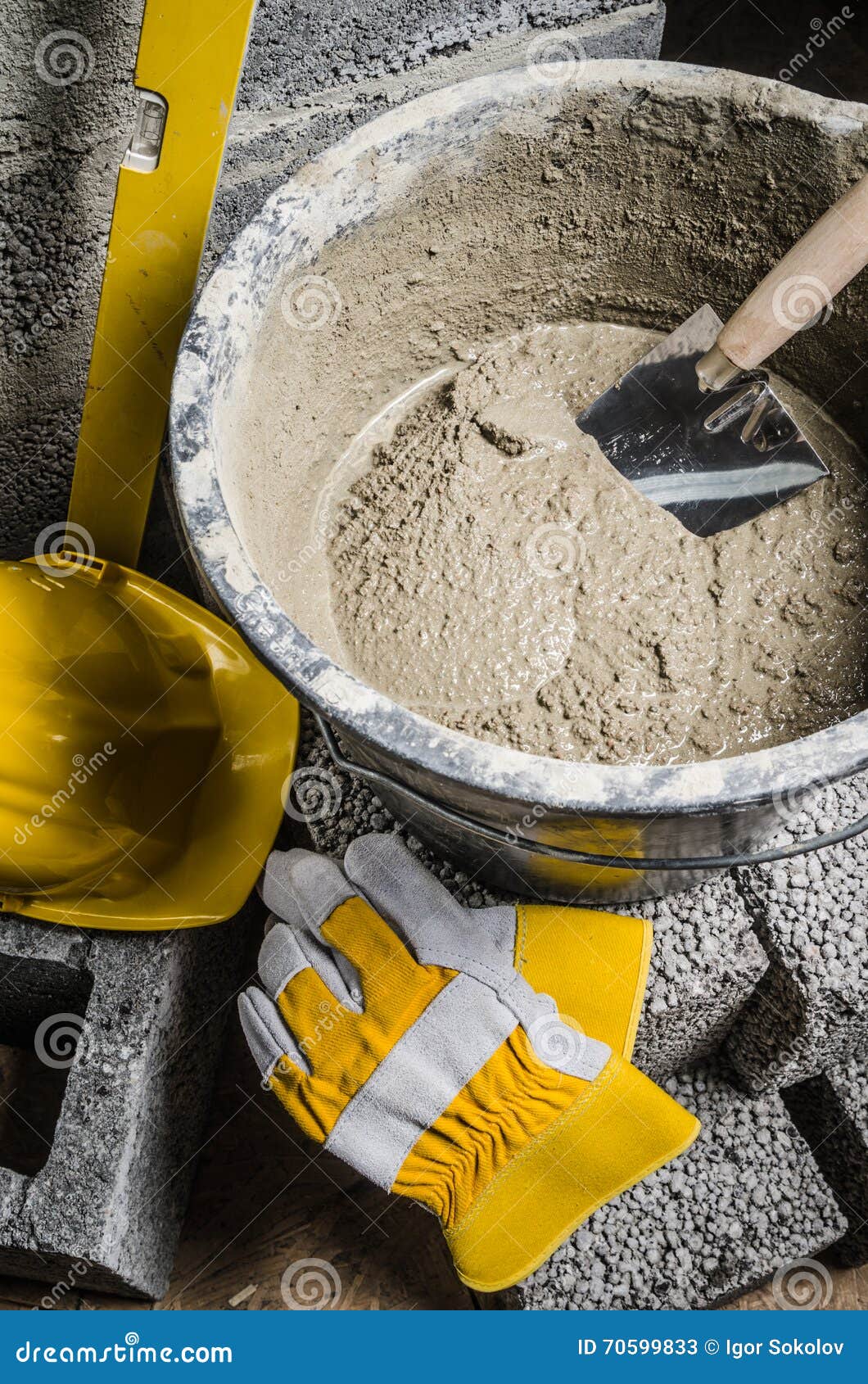 Tools of the Mason and Bucket with a Solution Stock Image - Image of ...