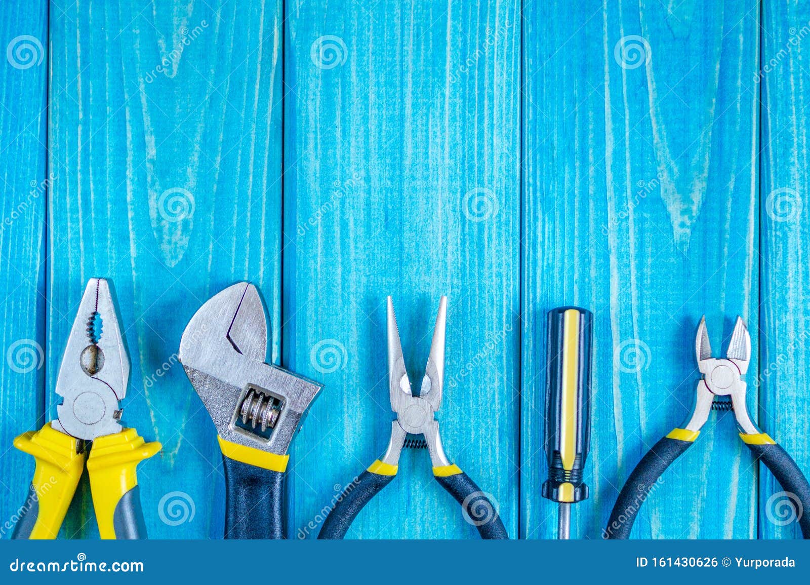 Tools for Master Builder and Accessories on Blue Wooden Vintage ...