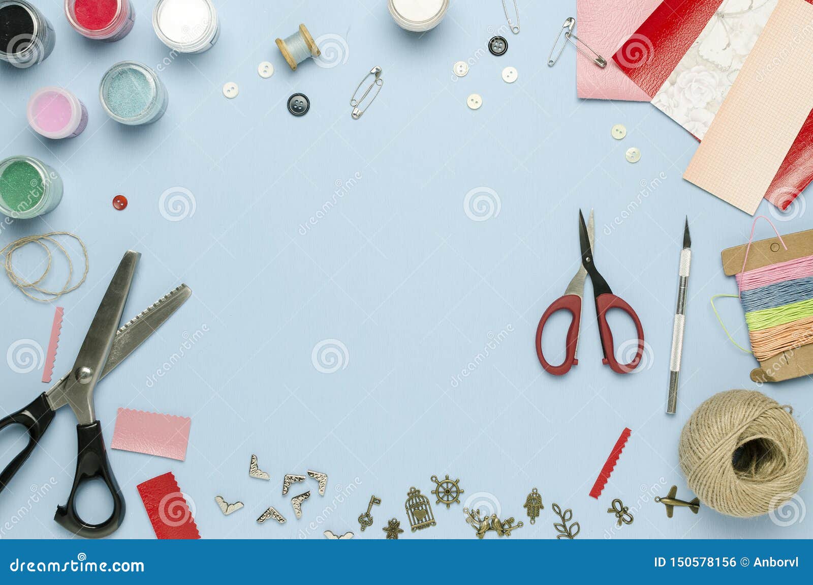 Tools and Materials for Creativity Scattered on the Table. Scrapbooking ...