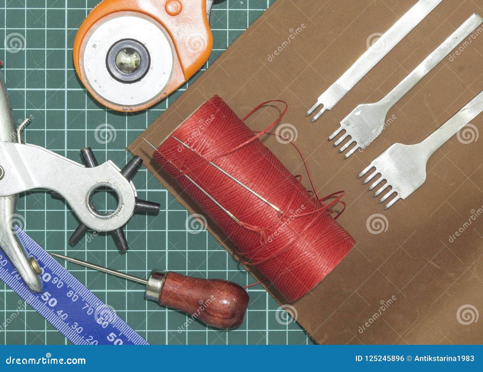 Tools and Materials for Work with Genuine Leather Stock Photo - Image ...