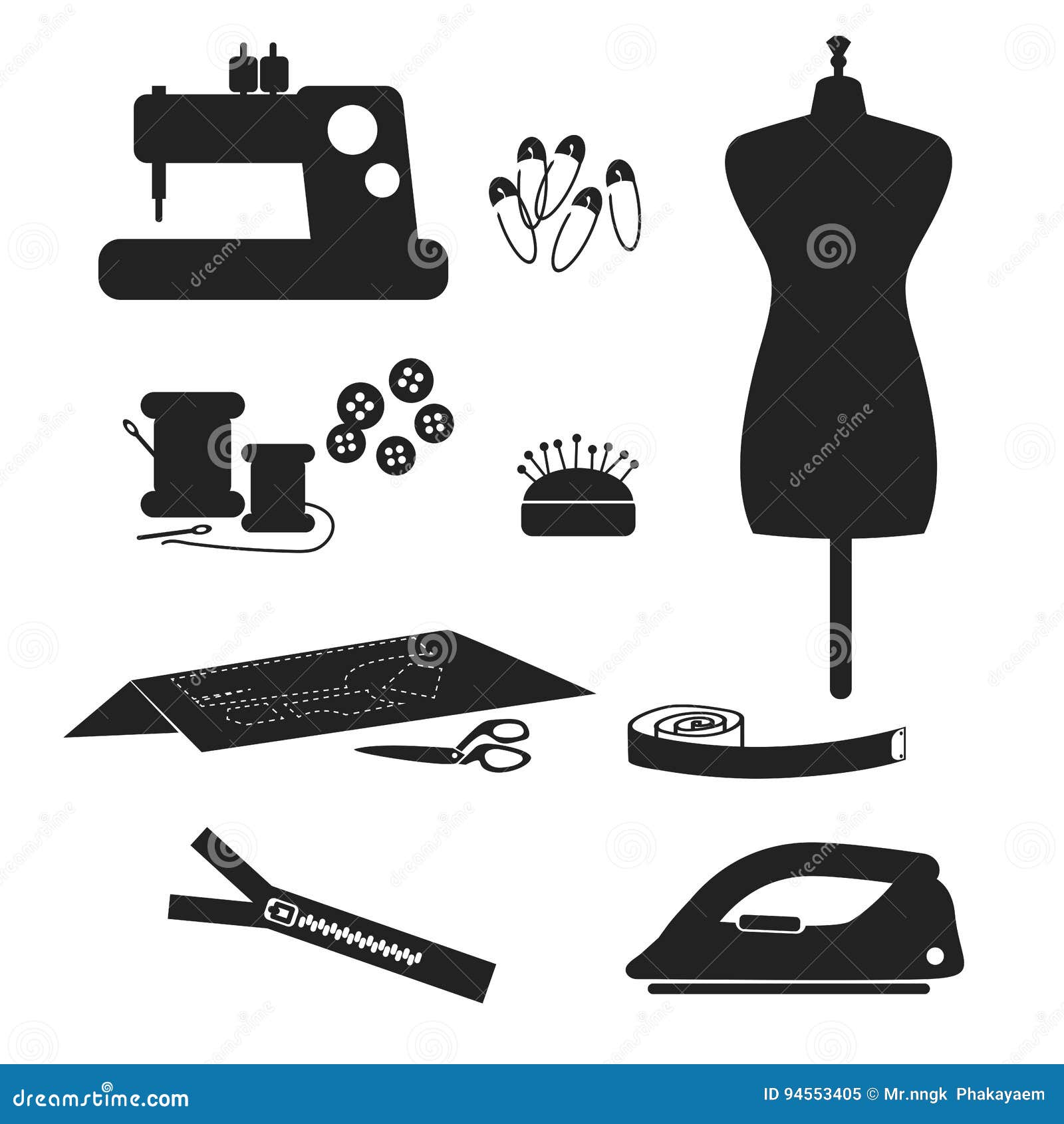 Tools and Materials Sewing Icon Set Isolated on White Background. Stock ...