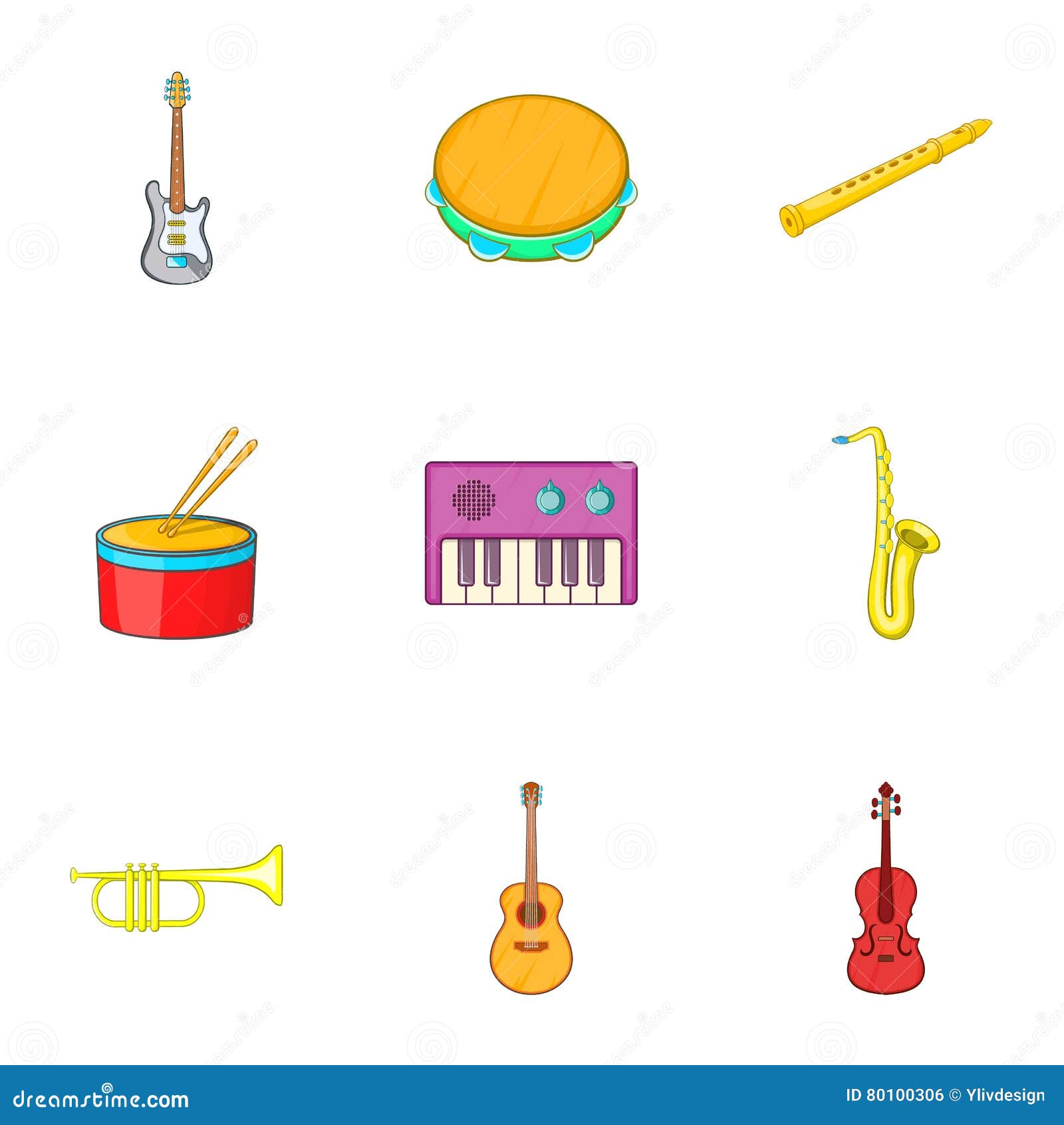 Tools for Music Icons Set, Cartoon Style Stock Vector - Illustration of ...