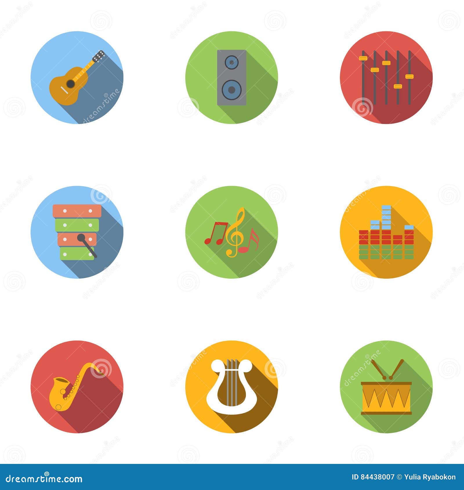 Tools for Music Icons Set, Flat Style Stock Vector - Illustration of ...