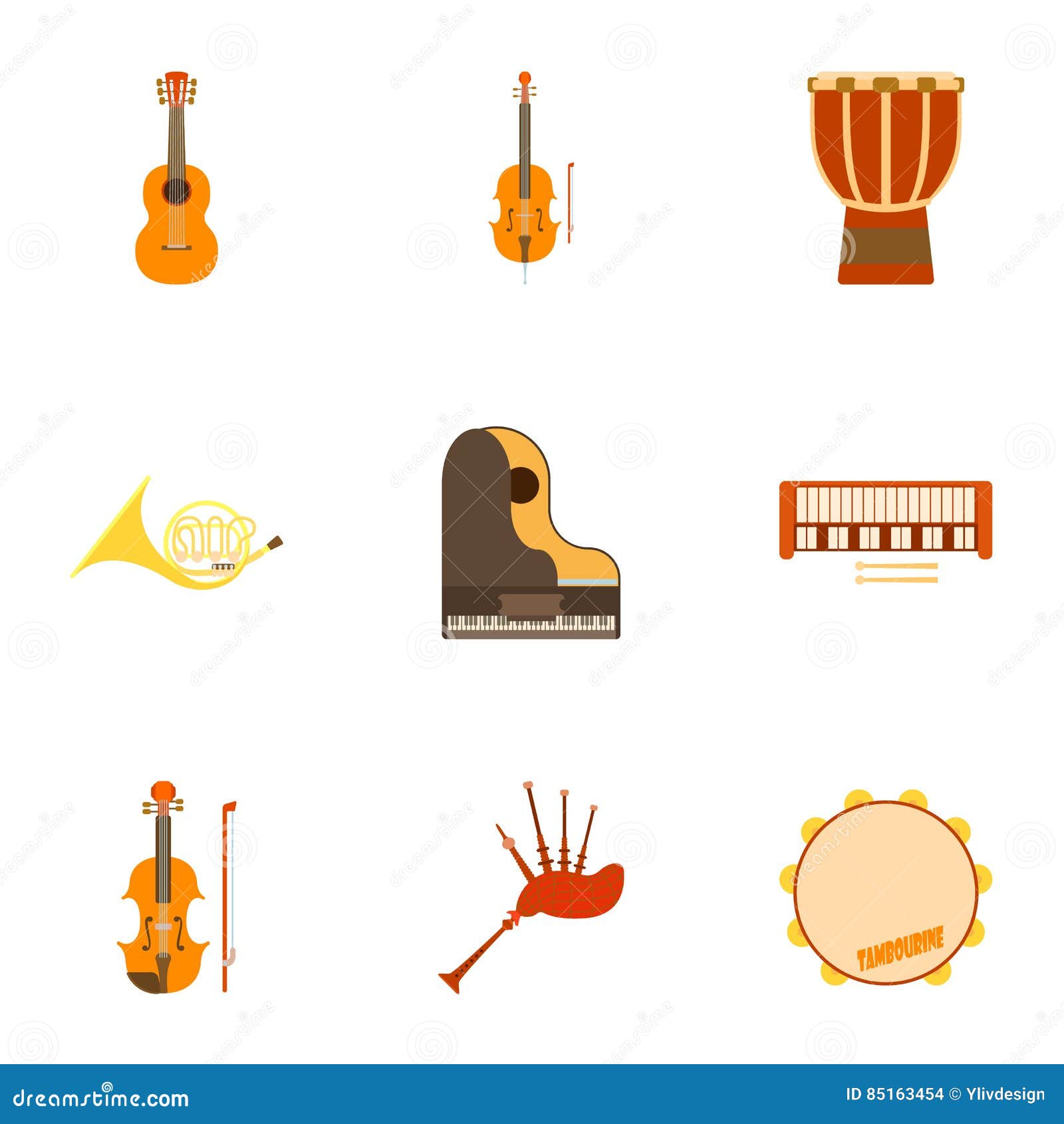 Tools for Music Icons Set, Flat Style Stock Vector - Illustration of ...