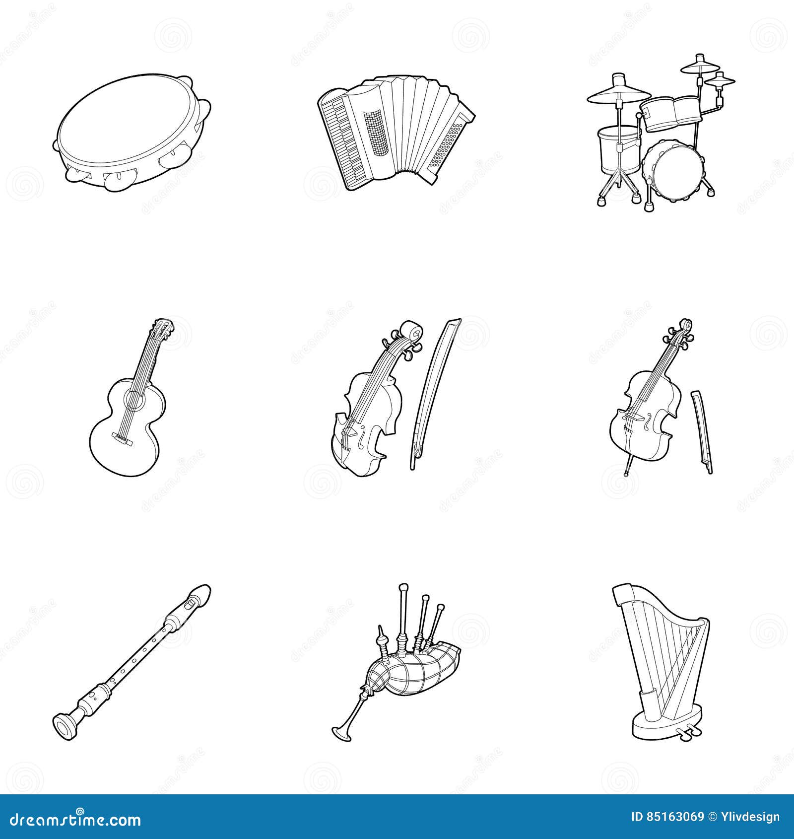 Tools for Music Icons Set, Outline Style Stock Vector - Illustration of ...