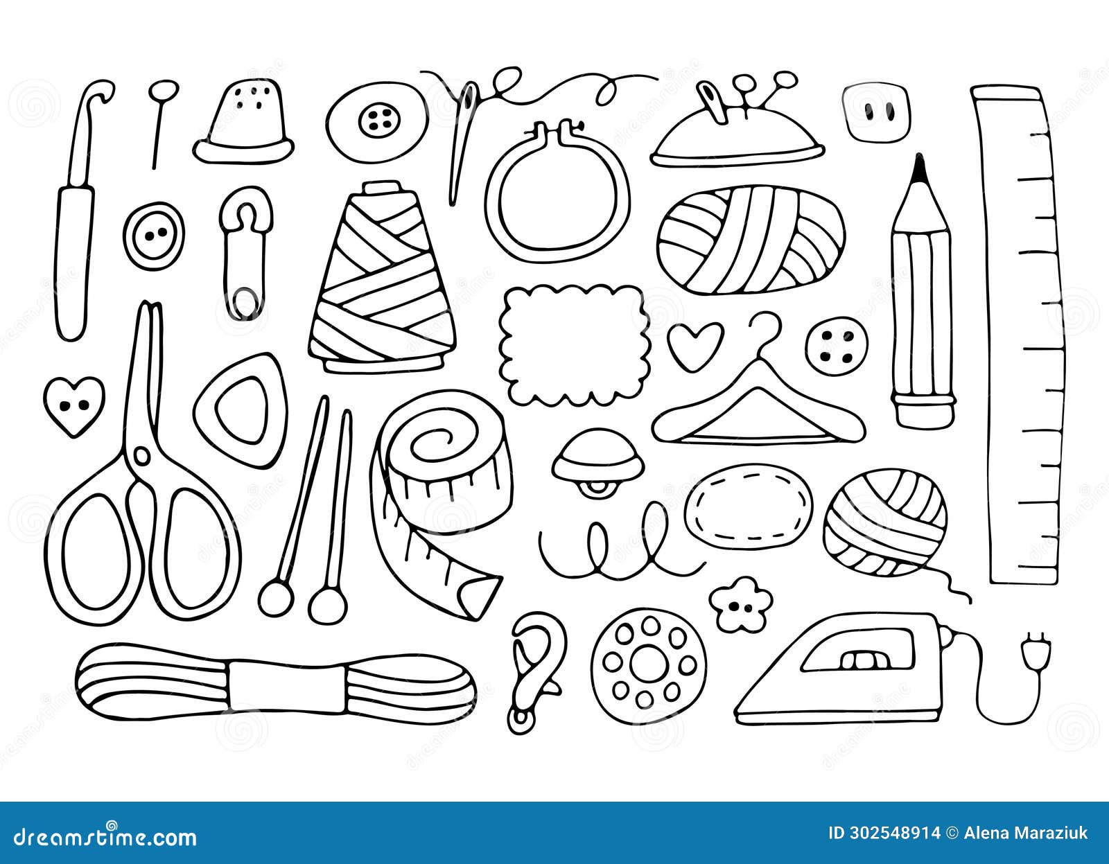 Tools for Needlework and Sewing. Needles, Threads, Fabrics, Mannequin ...