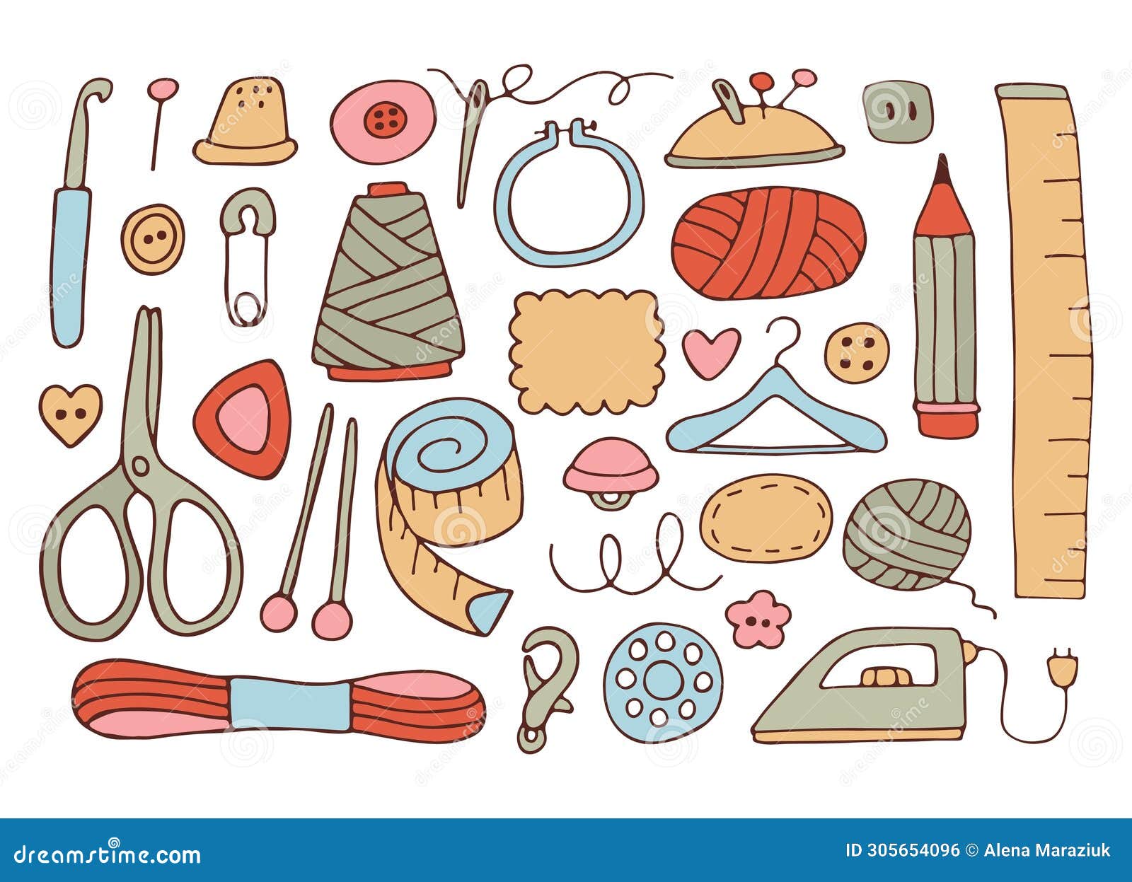 Tools for Needlework and Sewing. Needles, Threads, Fabrics, Mannequin ...